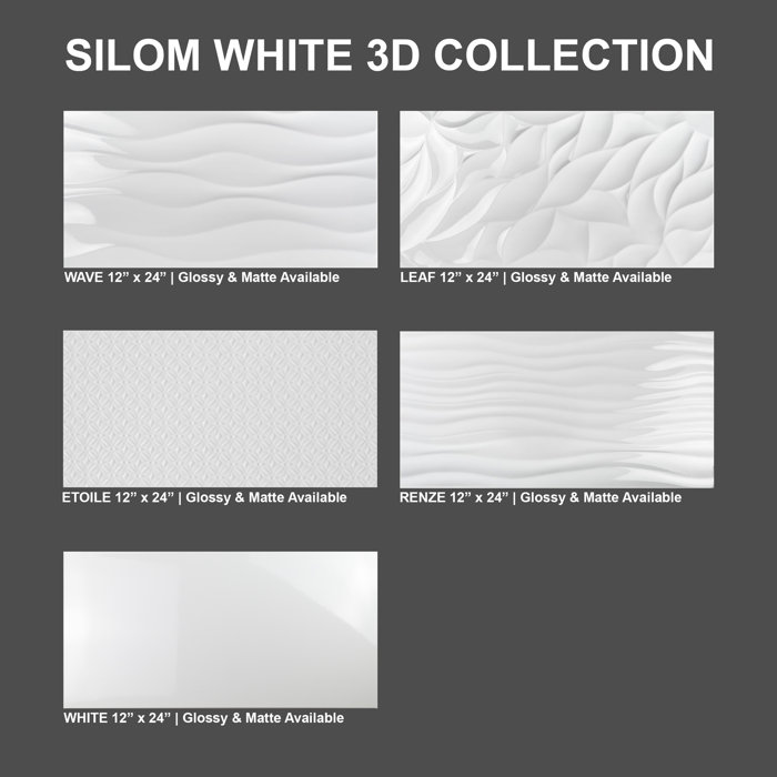Qube Tiles Silom White Etoile 12" x 24" Matte 3D Textured Wall Tile ...