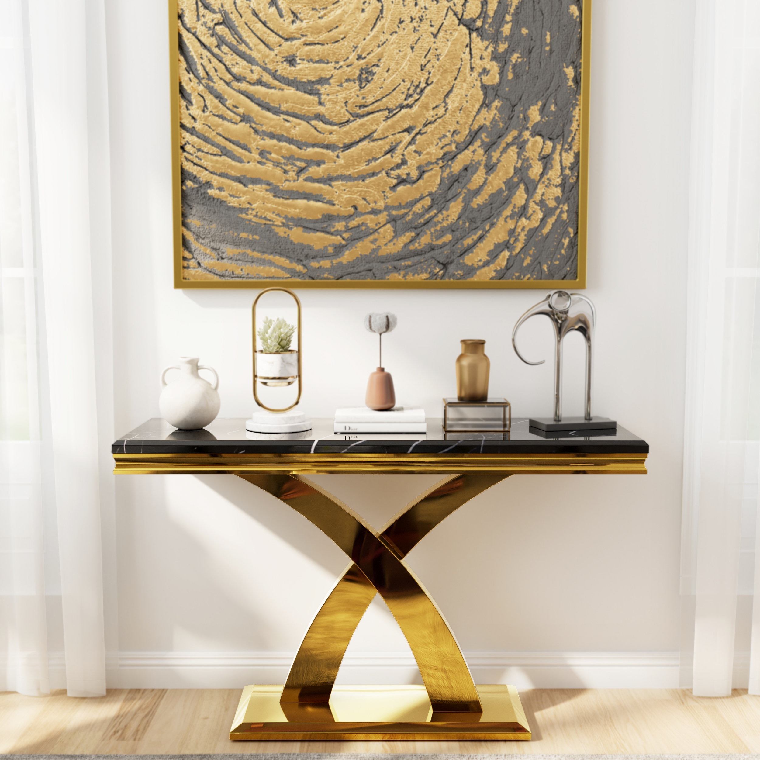 Mercer41 Rectangle Gold Console Table | Wayfair