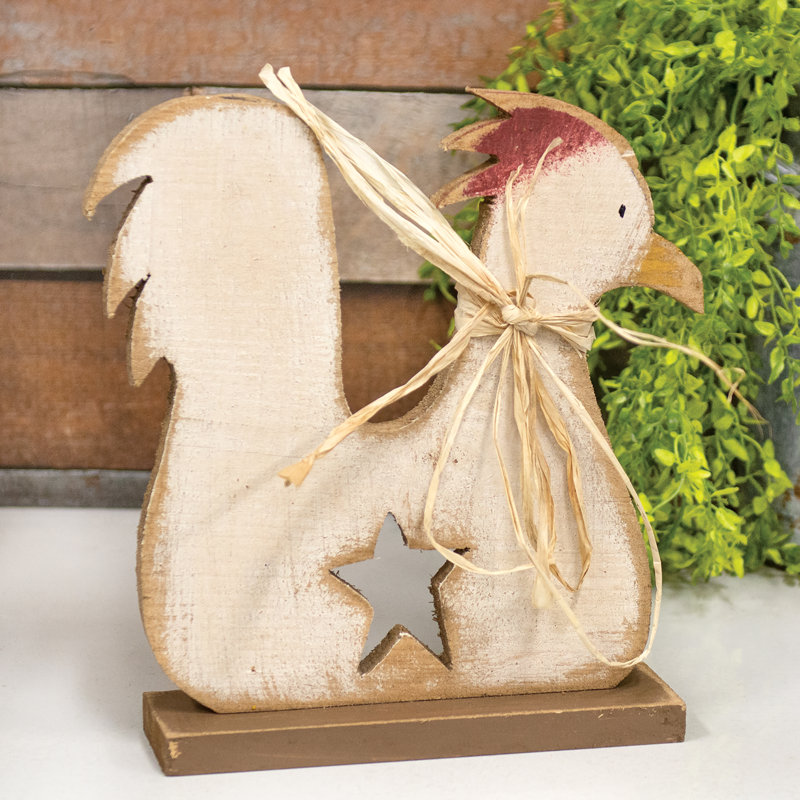 Ophelia & Co. Rustic Wood Rooster on Base | Wayfair