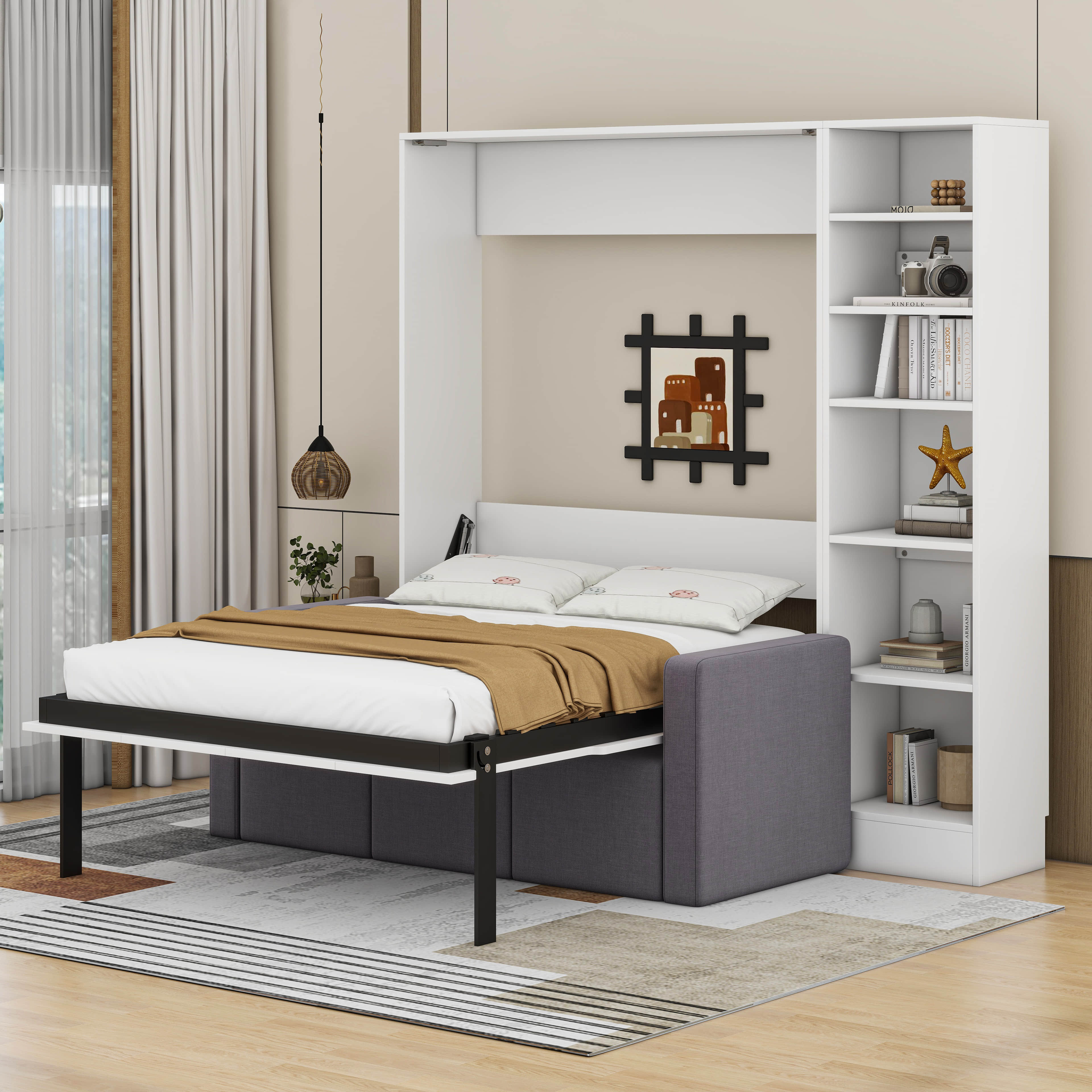 Cosmic Full Size Murphy Bed Wall Bed With Sofa And Shelves - Wayfair Canada
