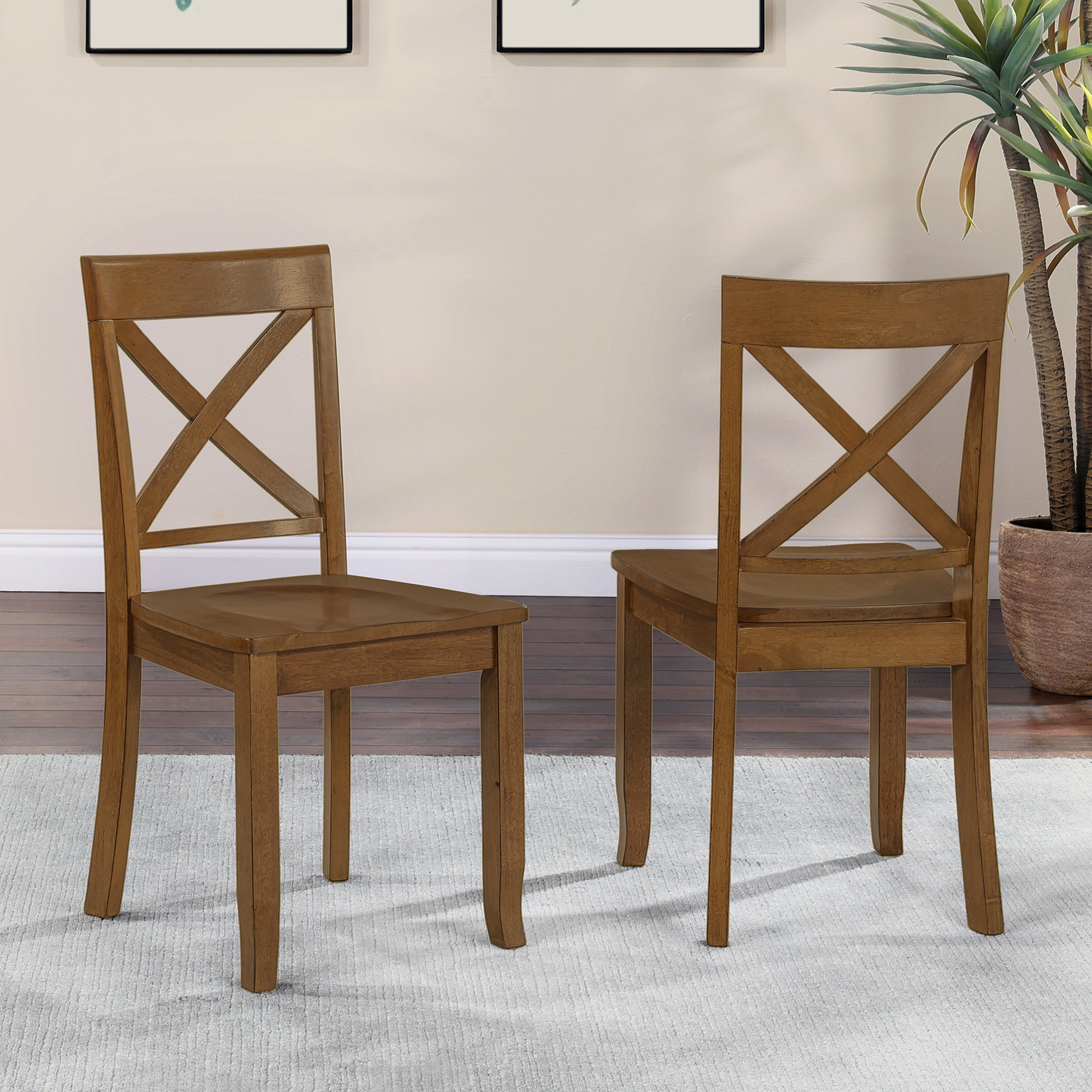 Gracie Oaks Bronxton 17" Wide Walnut Wood Country Farmhouse Cross Back ...