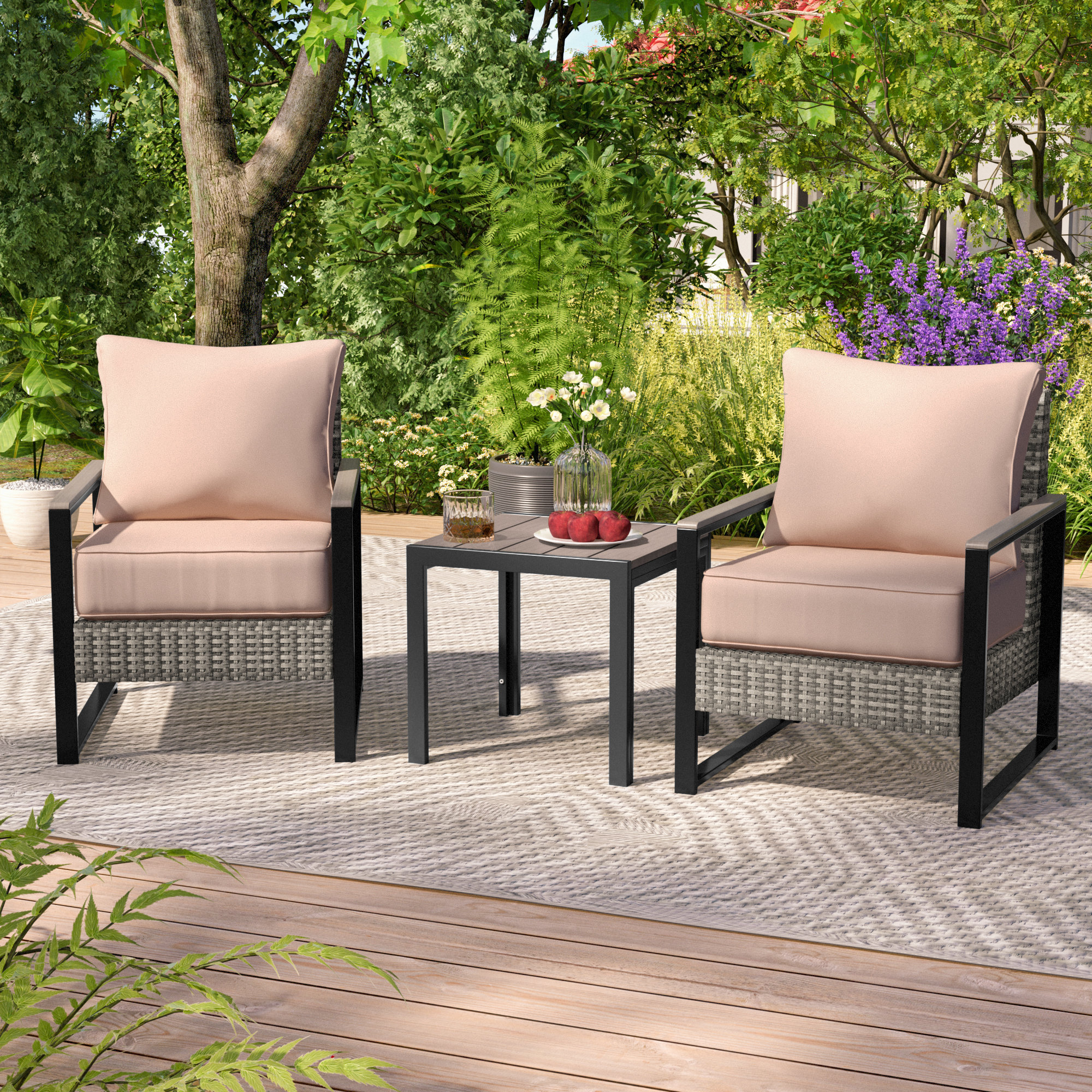 Ebern Designs Mazure 3 Piece Patio Wicker Conversation Set with Side ...