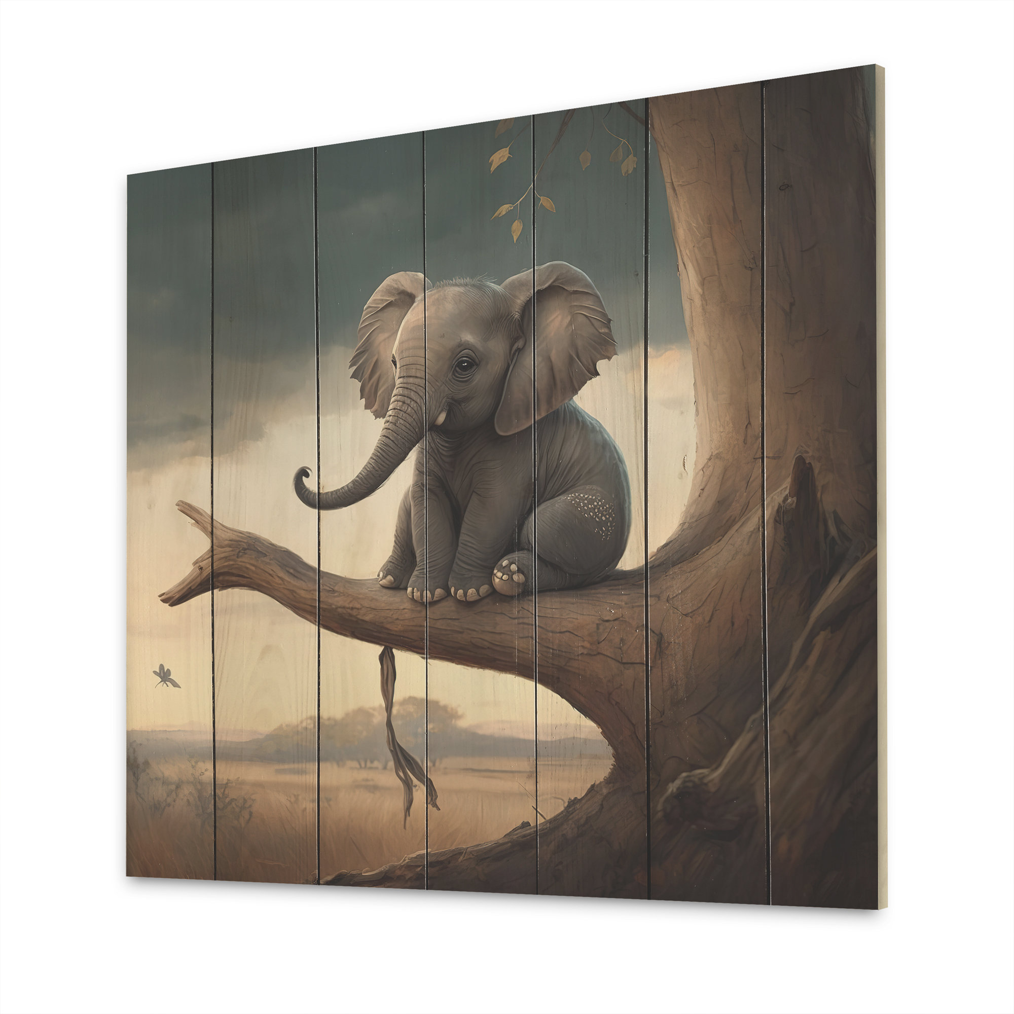 Bungalow Rose Inisha Elephant On Tree I - Unframed Print on Wood | Wayfair