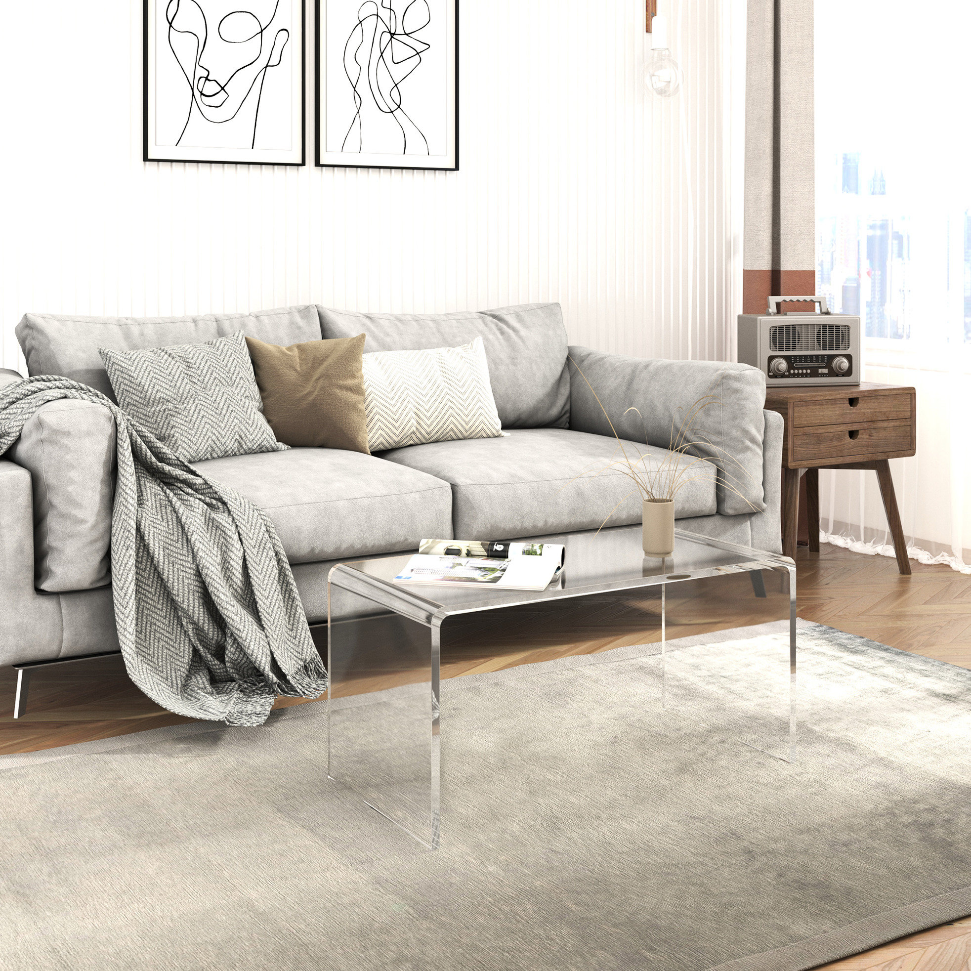 Ivy Bronx 16" High Acrylic Side Desk, Waterfall, Clear - Space Desk ...