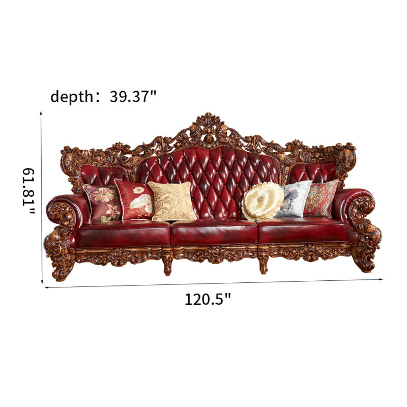 Romero European Style High-grade Sofa 120.5'' Genuine Leather Rolled ...