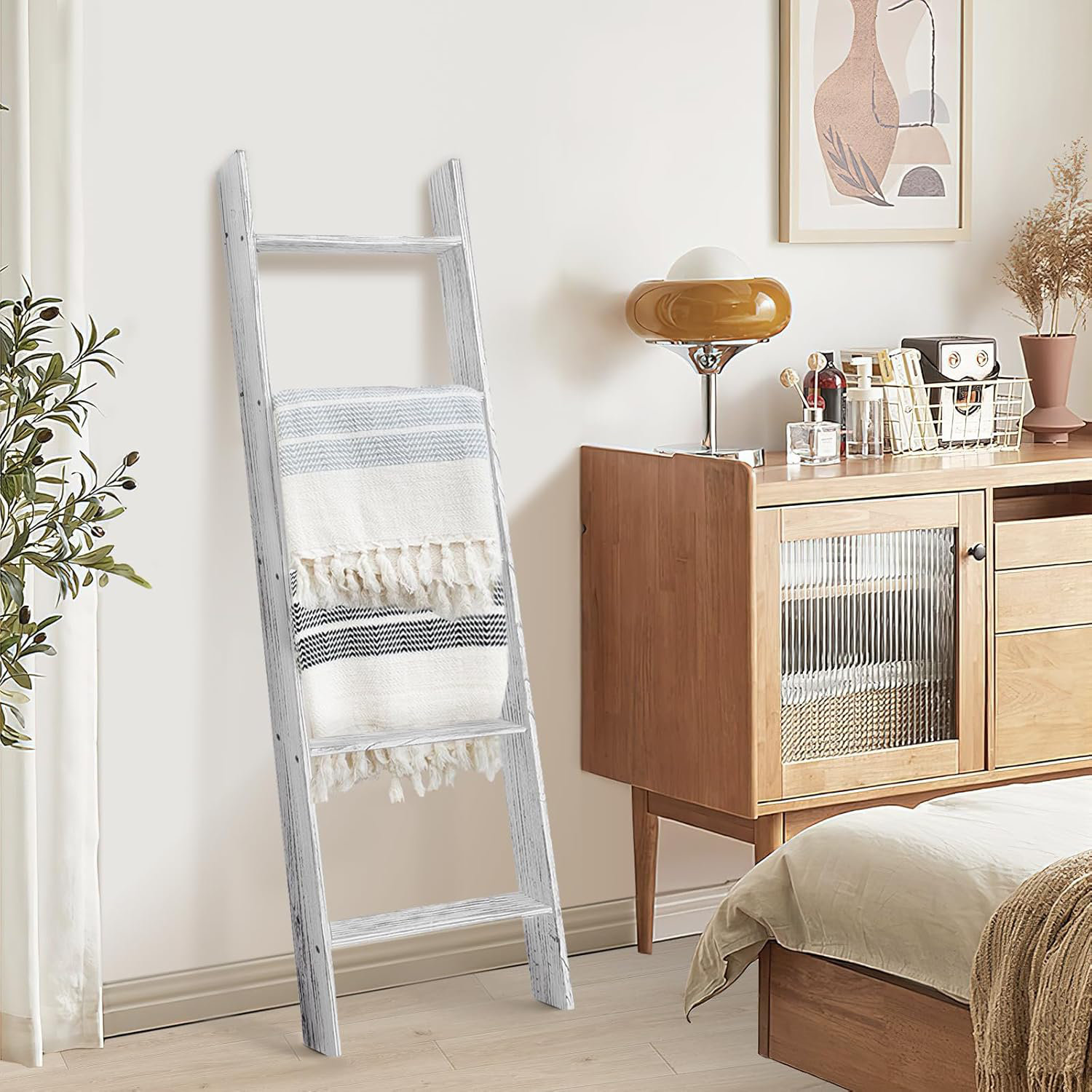 Gracie Oaks Blanket Ladder 4.5 Ft Blanket Rack, Decorative Blanket ...