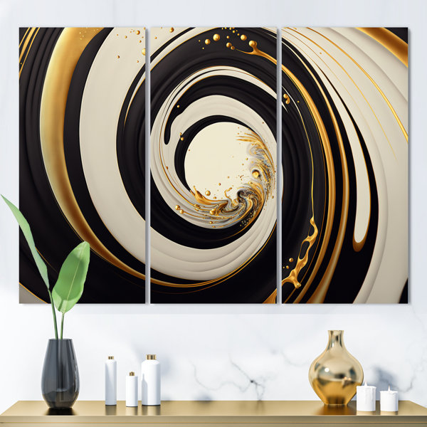 Ivy Bronx Donta Black, Silver And Gold Blending Swirls I On Canvas 3 ...