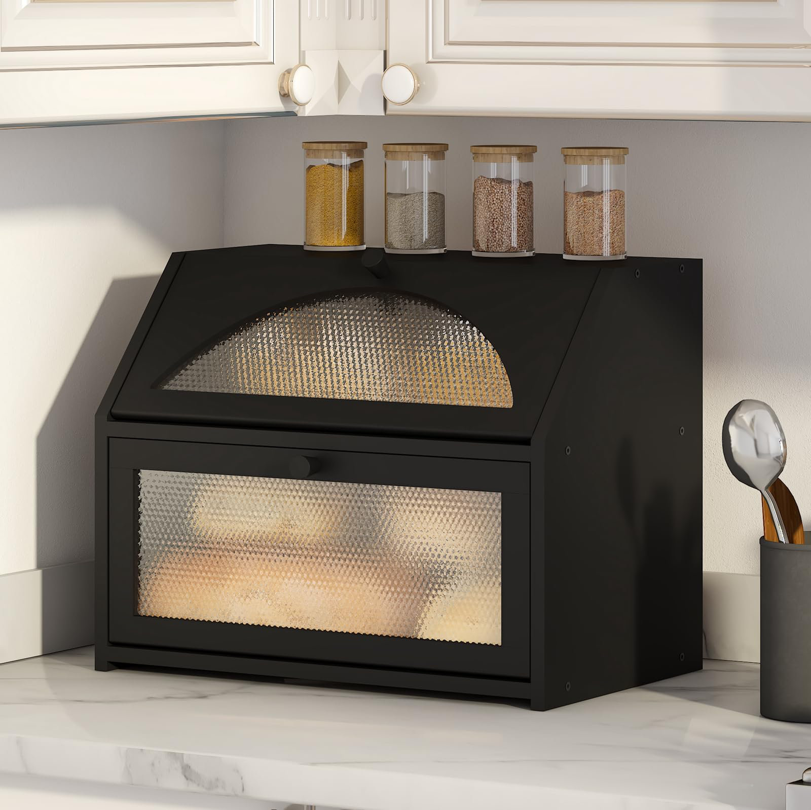 Ebern Designs Bread Box, Bamboo Wood Bread Box,Double-Layer Bread ...