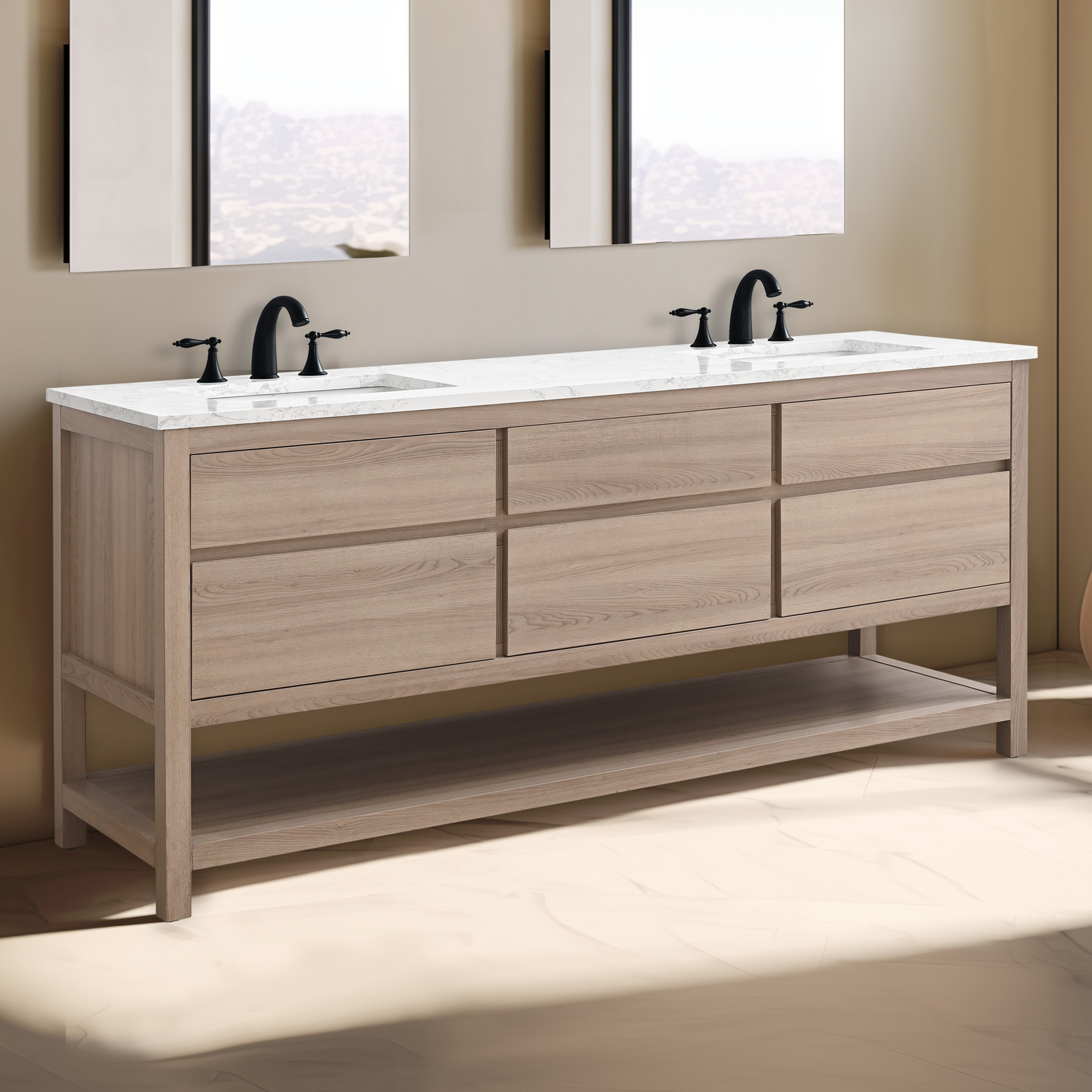 Winston Porter Wesli 72" Double Bathroom Vanity With Engineered Stone ...