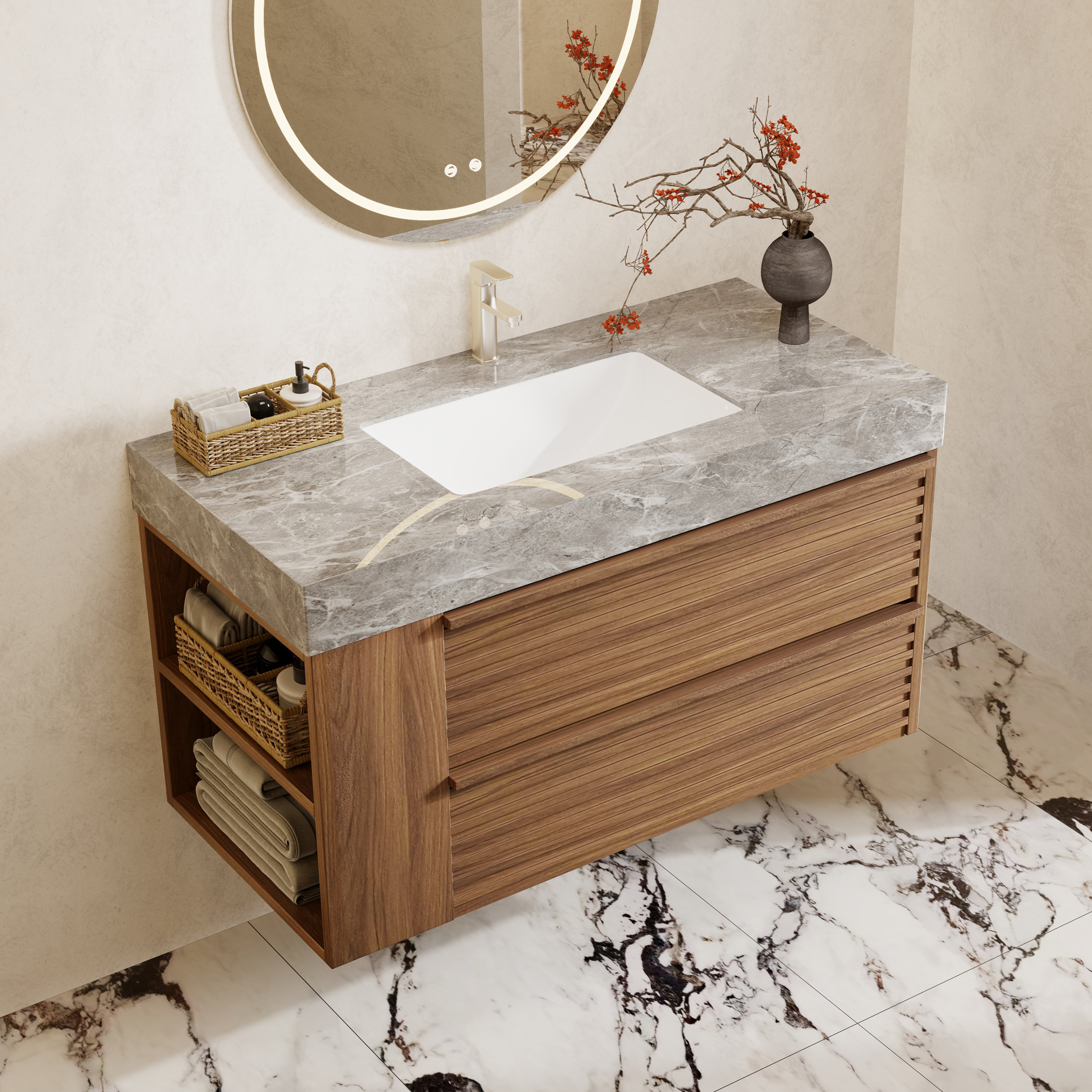 Wrought Studio™ Modern 36" Bathroom Vanities, Sintered Stone Tabletop ...