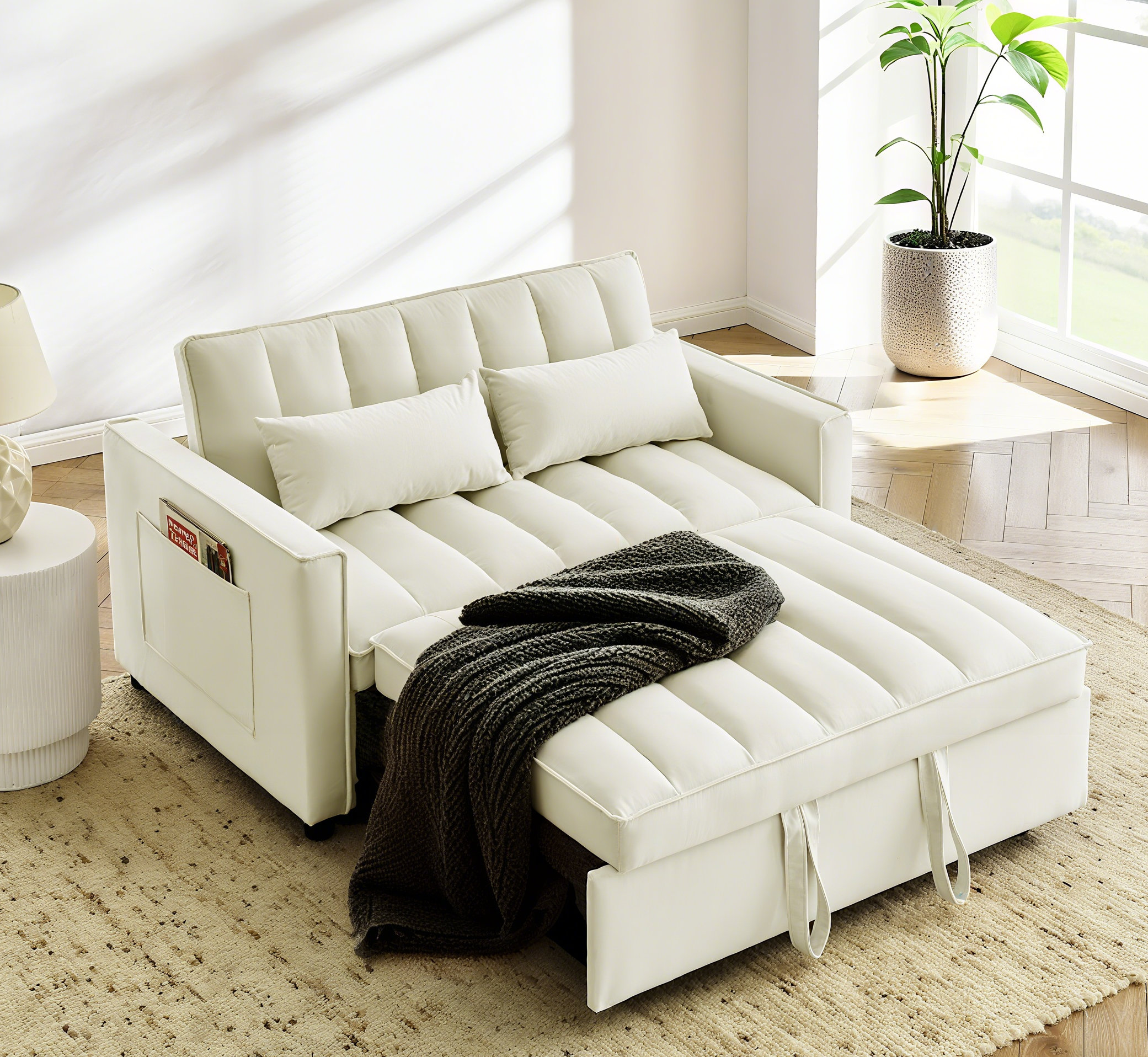Mercer41 Modern 3 In 1 Convertible Velvet Loveseat Sofa & Pull Out Bed ...