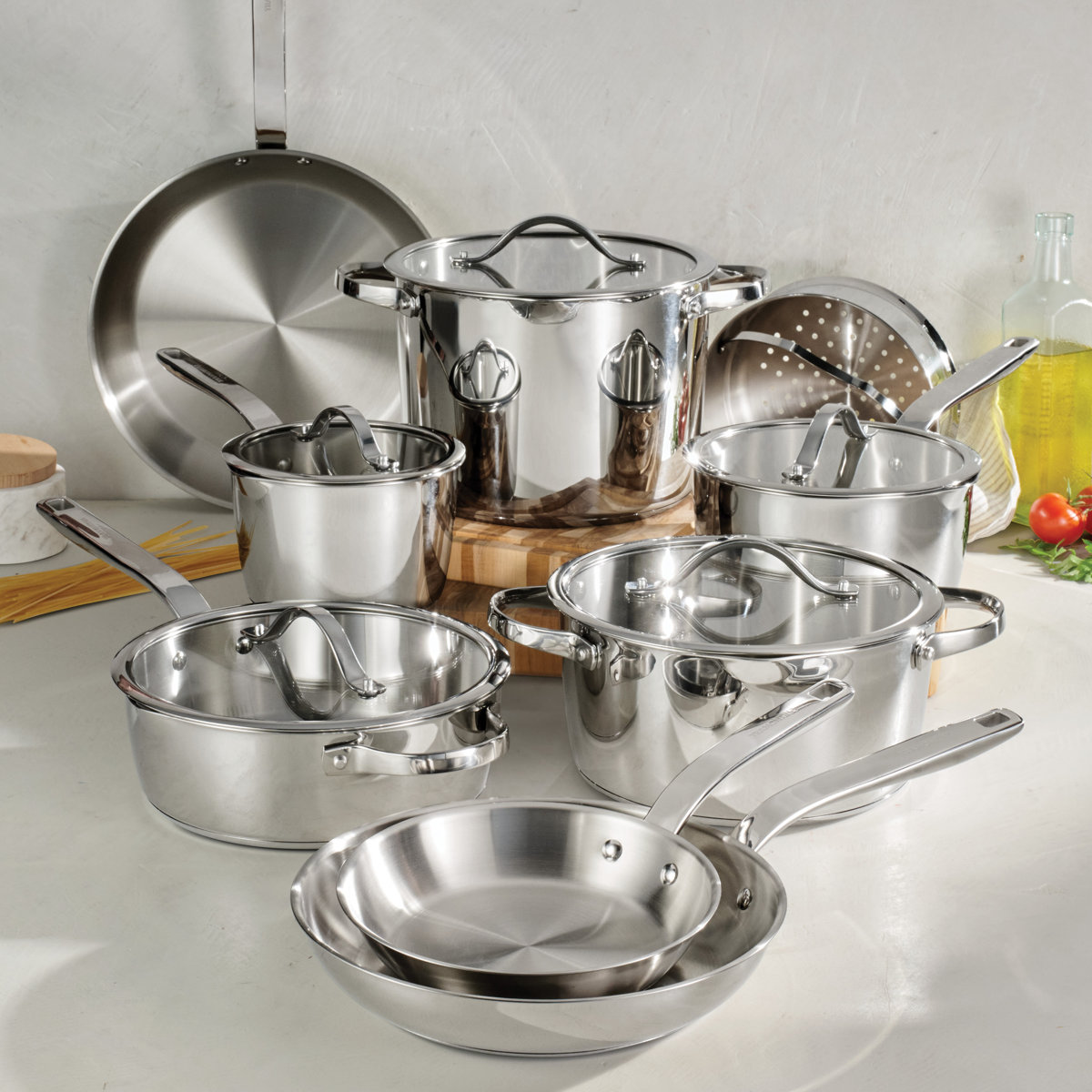 Tramontina Tempo Tri-Ply Base Stainless Steel 14-Piece Cookware Set ...