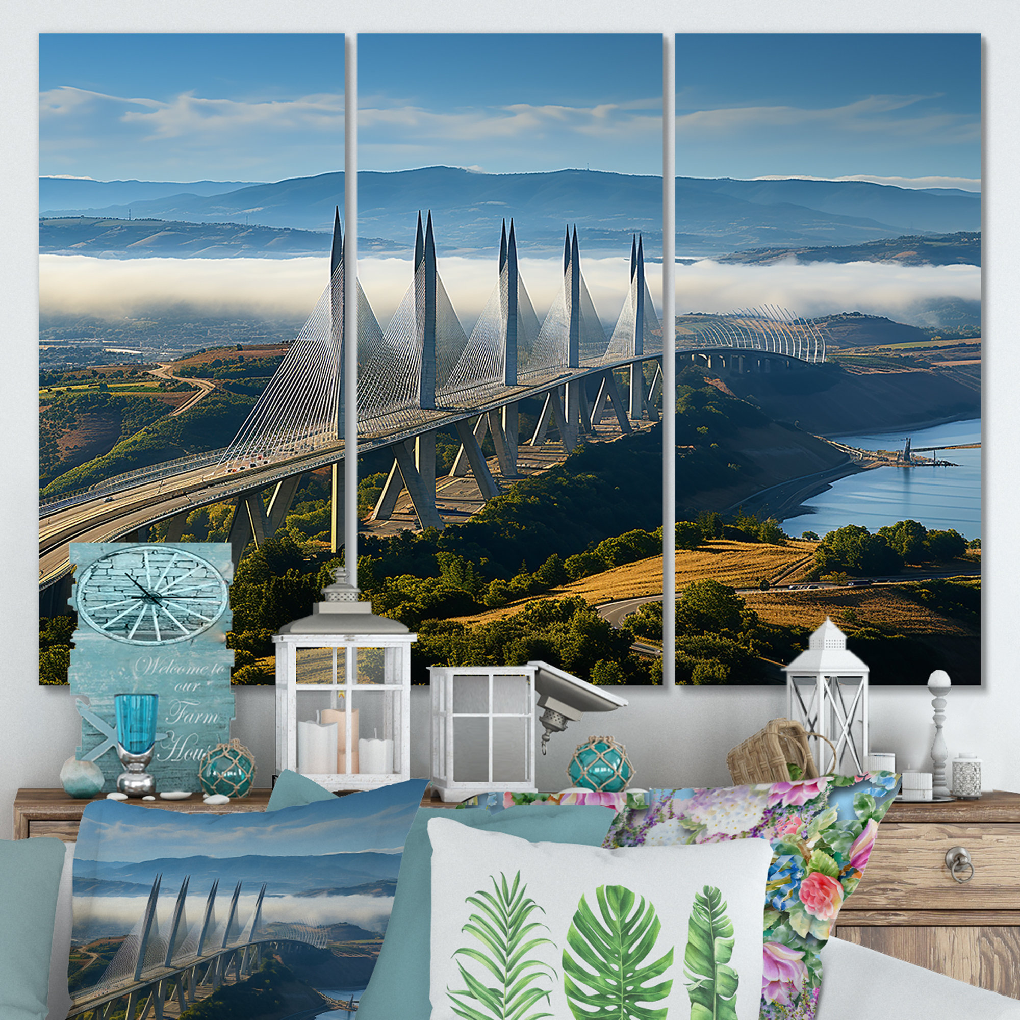 Latitude Run® Blue Viaduct Bridge Sunrise In Italy I - Bridges Wall Art ...