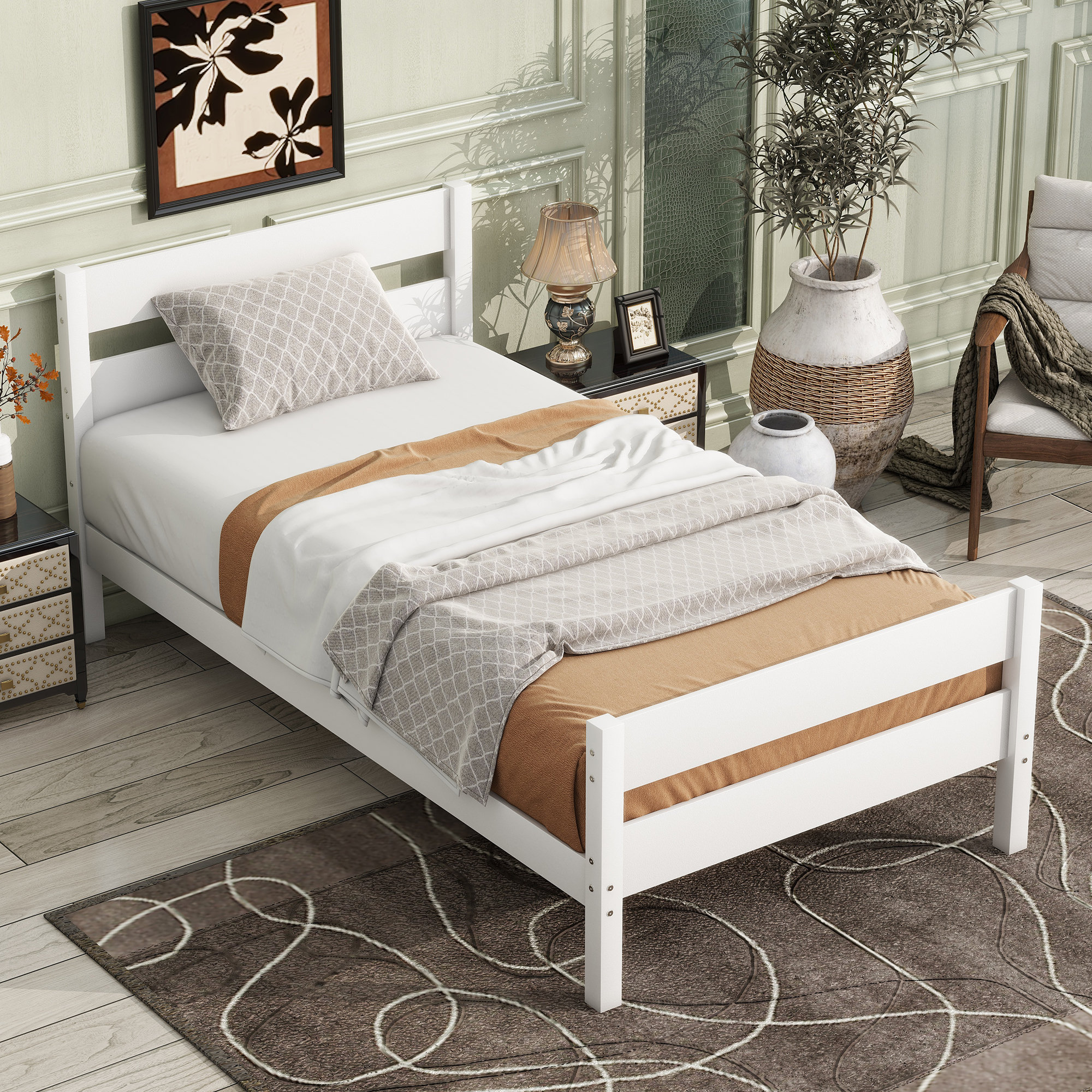 Ebern Designs Corey Rubberwood Bed with Support Slats | Wayfair