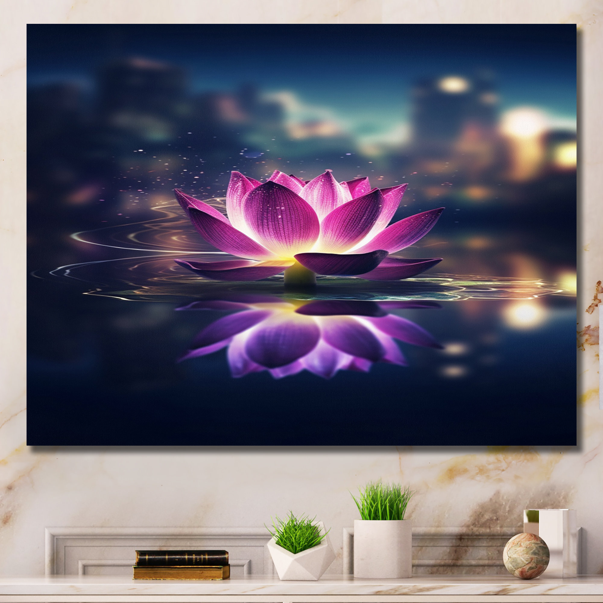 Ebern Designs Urban Blossoming Pink Lotus On Canvas Print | Wayfair