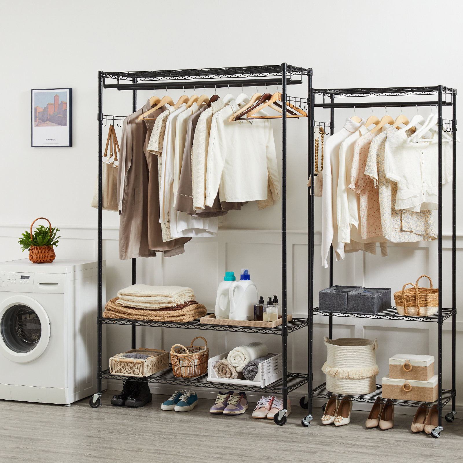 Rebrilliant Set of 2(Small&Big) Rolling Clothes Racks, Adjustable ...