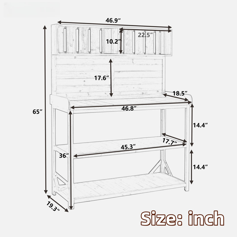 Rosalind Wheeler Large Outdoor Farmhouse Wooden Potting Bench Table ...