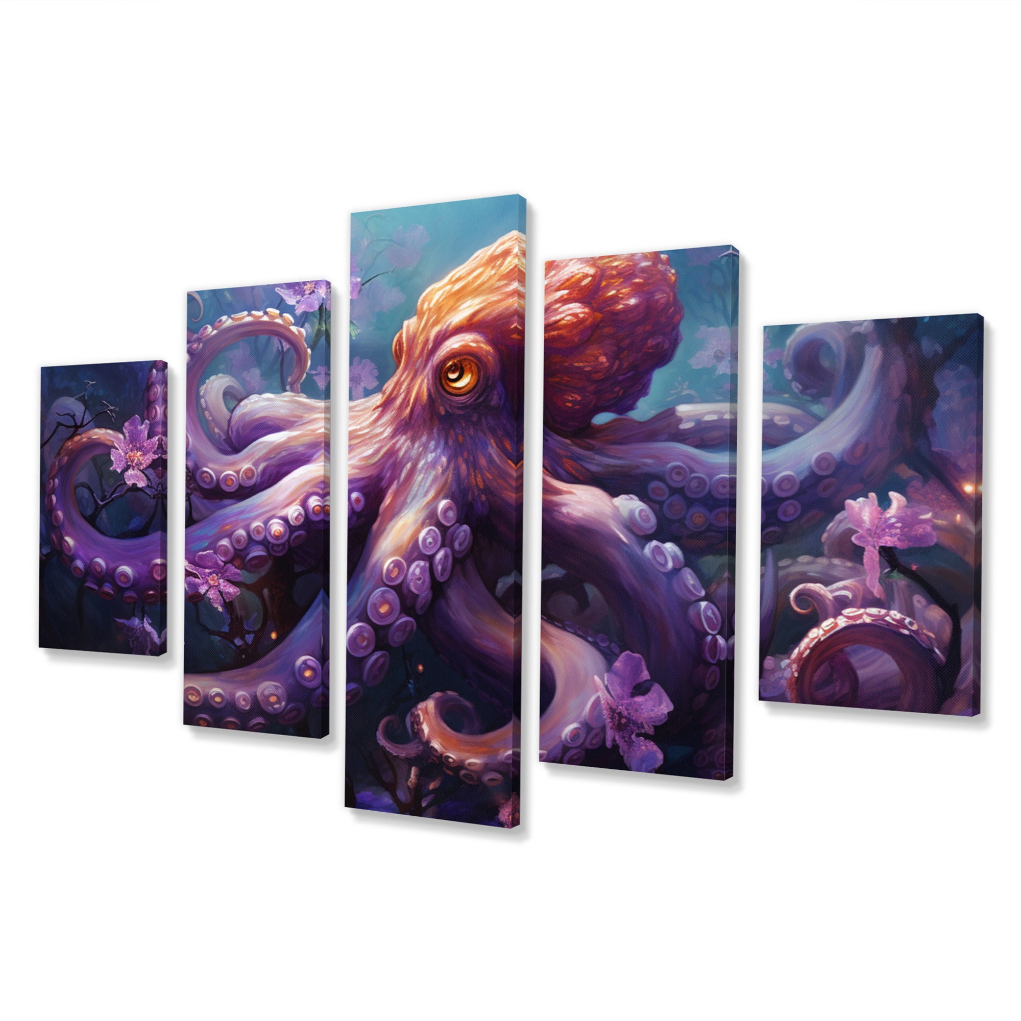 Beachcrest Home 'Purple Octopus Mystical Encounter An - Animals Wall ...