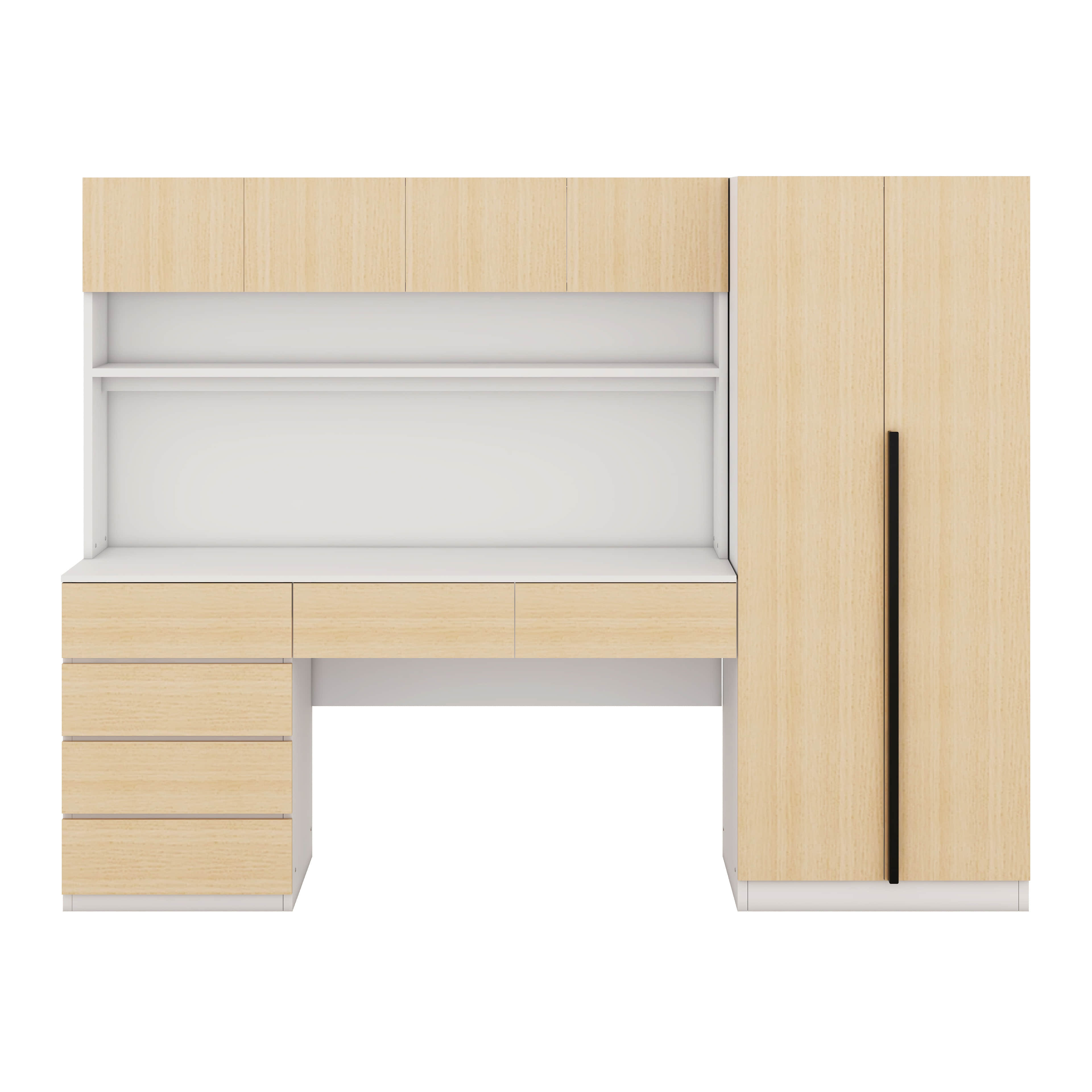 Latitude Run® 2 Door Wooden Desk Wardrobe With Shelves And Drawers ...