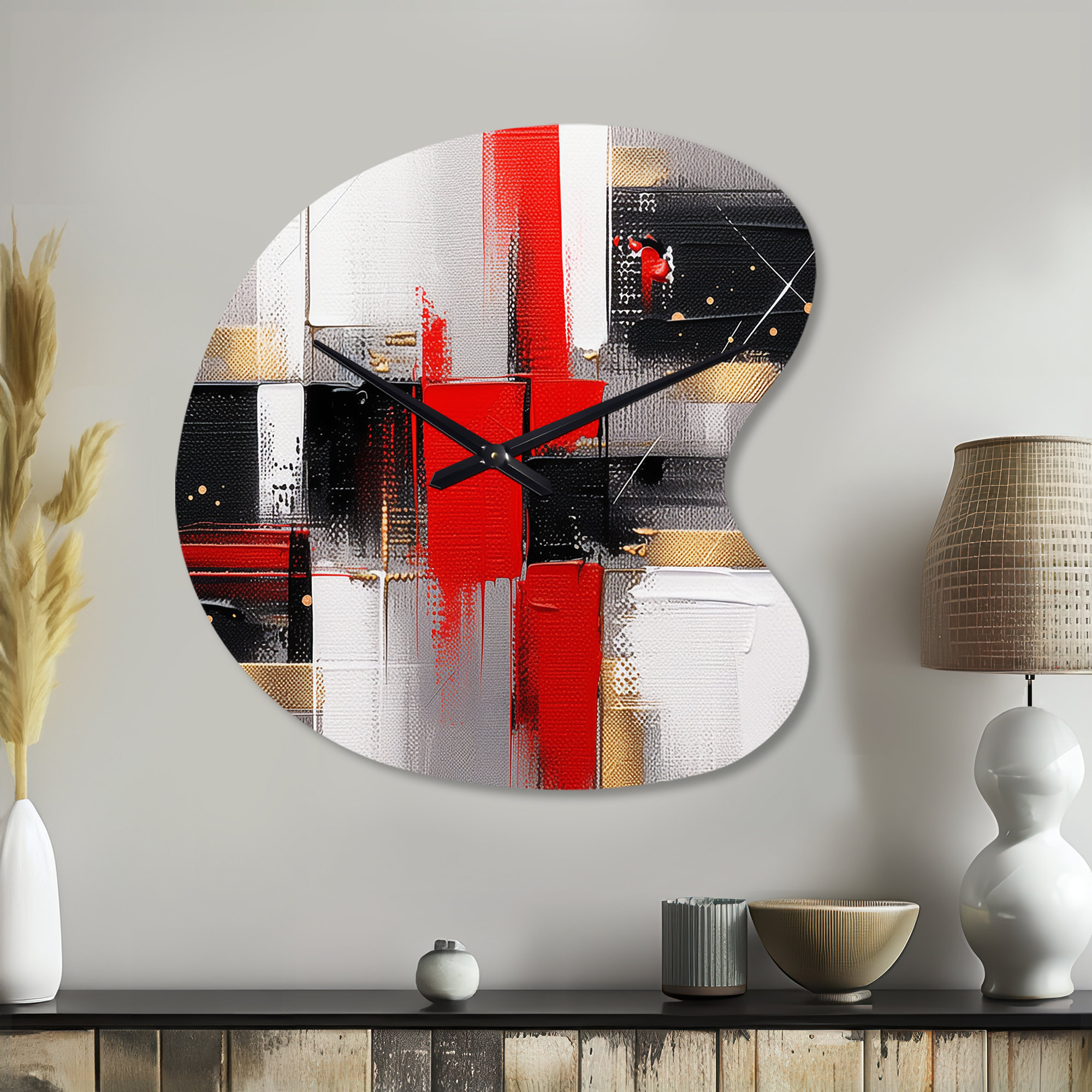 Design Art Red And Gold Cubic Abstract I - Drop Shape Unique Cubism ...