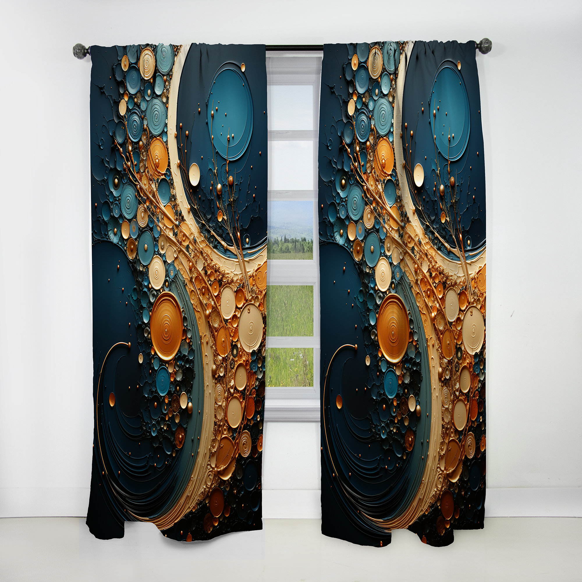 Design Art Gold Teal Abstract Spirals II - Abstract Spirals Blackout ...