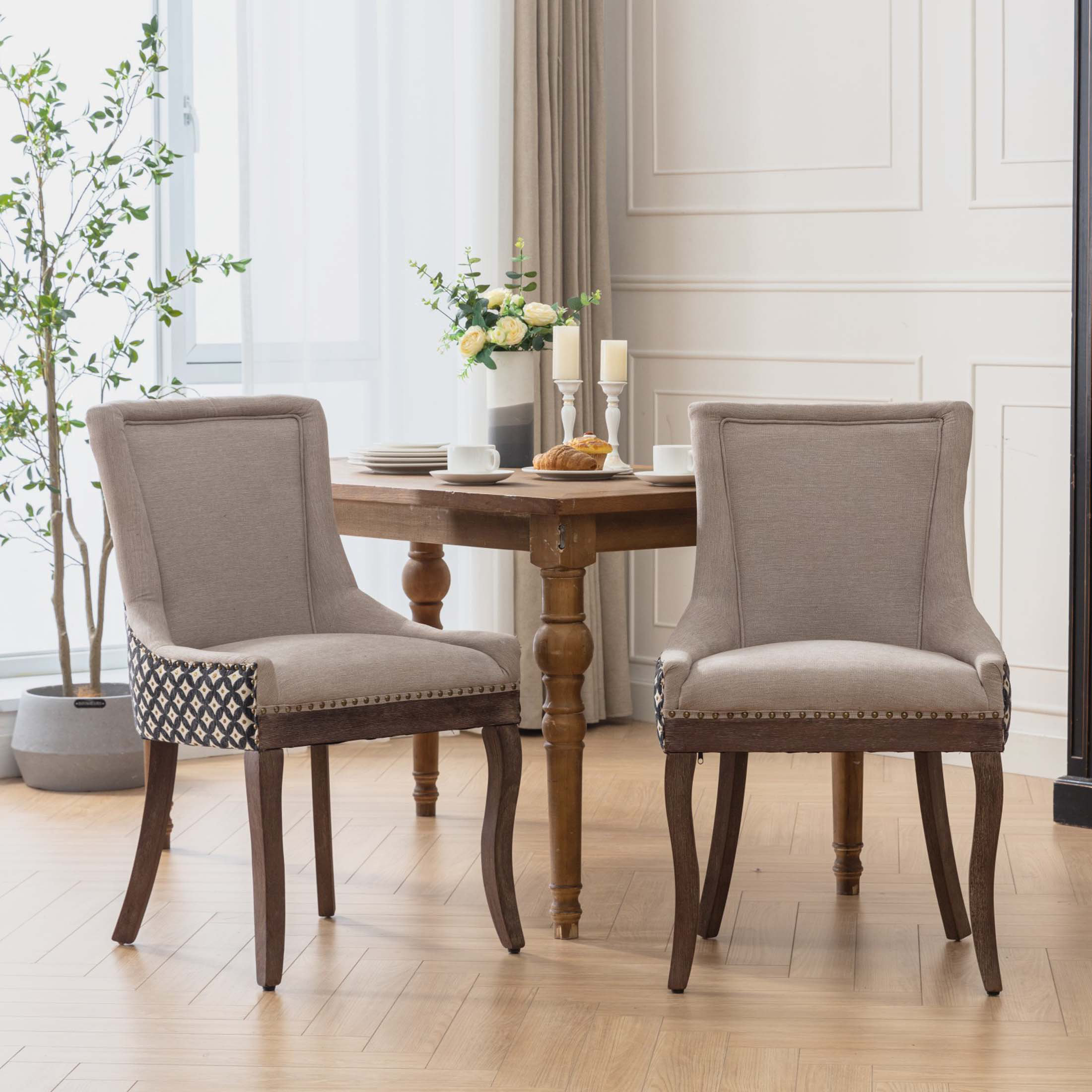 Lark Manor Thickened fabric Ultra Side Dining Chair, with solid wood legs, Bronze nail head,Set ...