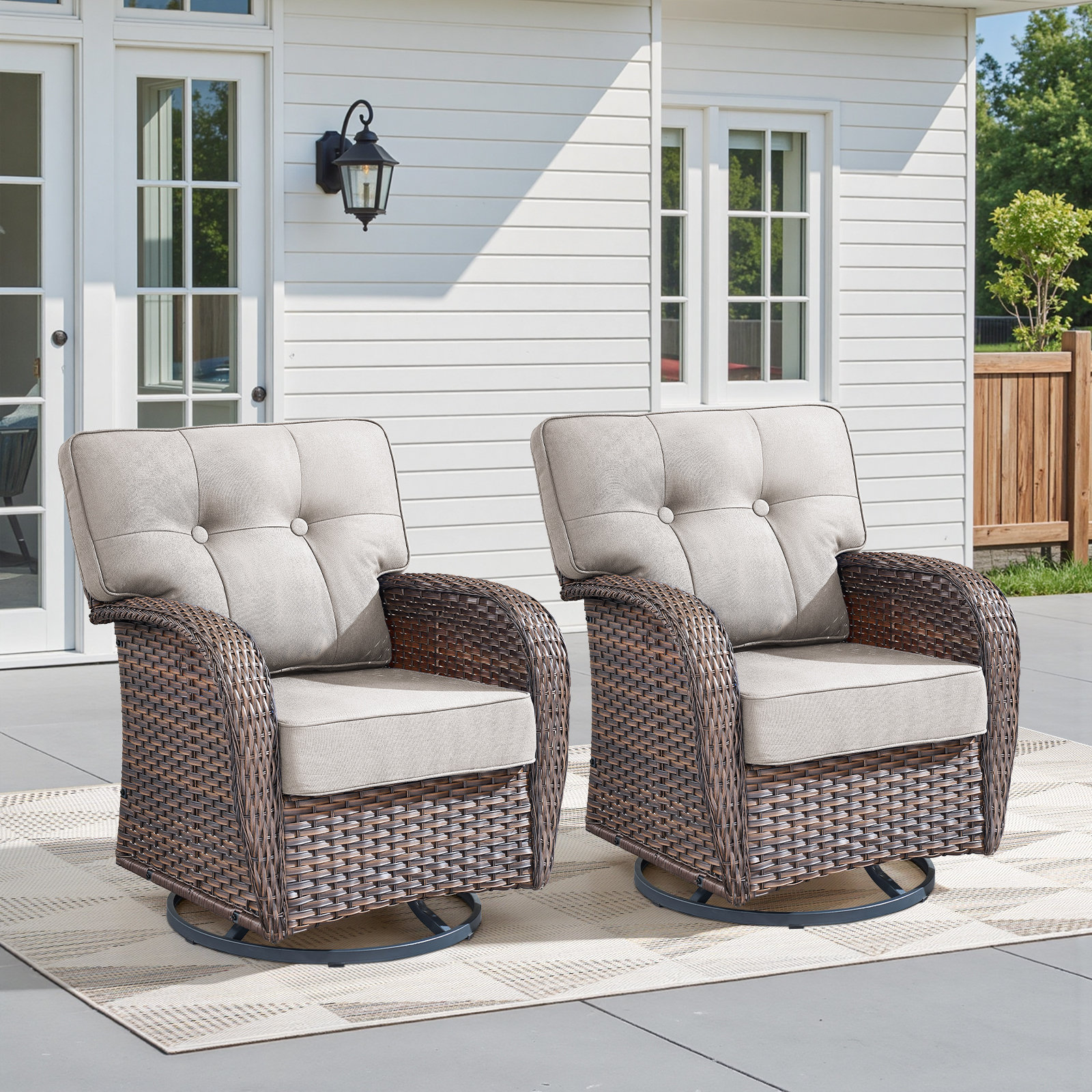 Dakota Fields 2 Piece Wicker Patio Conversation Chairs, Outdoor Swivel ...