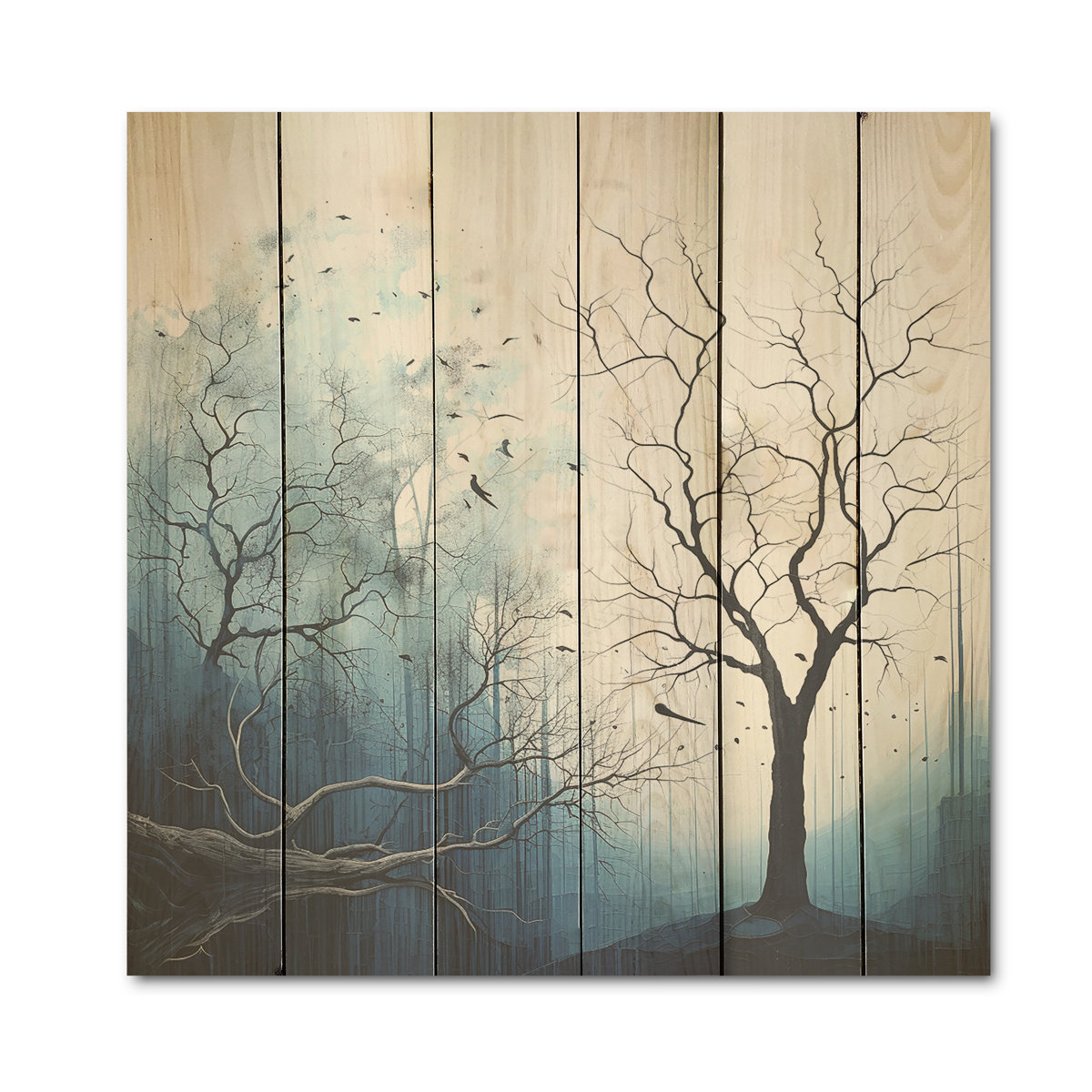 Lark Manor™ Minimalism Blue Tree Landscape - Trees Wood Panel Wall Art ...