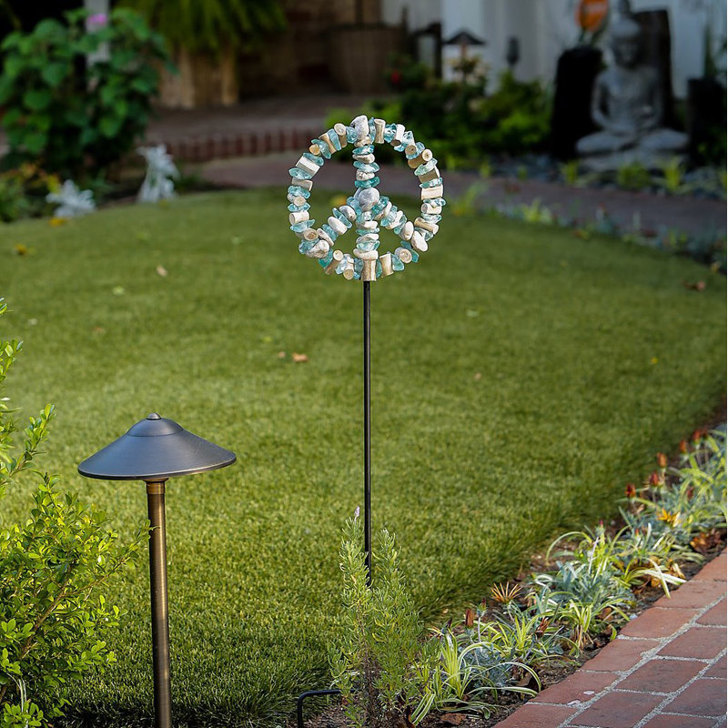 Arlmont & Co. Glass Peace Symbol Garden Stake - 4FT | Wayfair