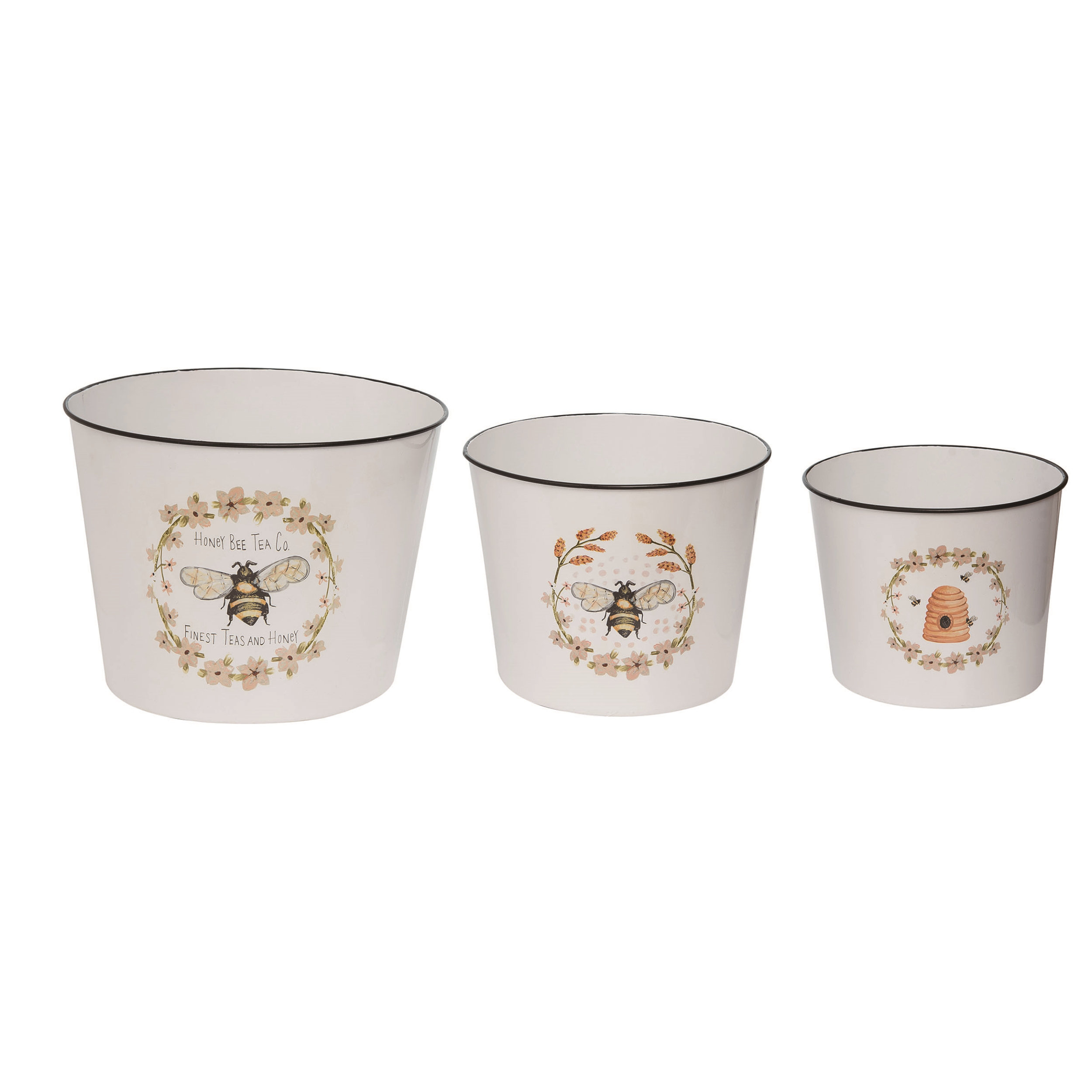 Gracie Oaks® 11.88 In. White Enamel Honey Bee Buckets Set Of 3 ...