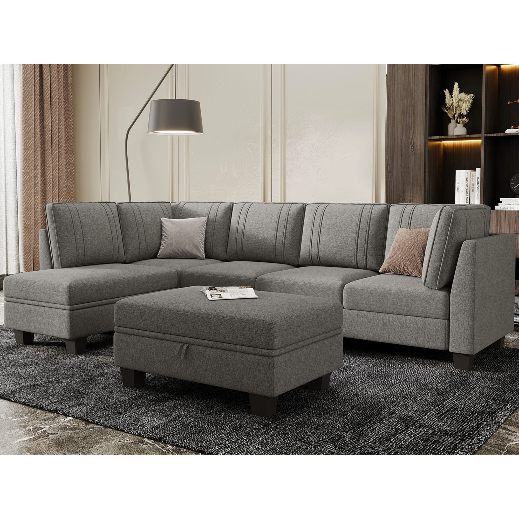 Latitude Run® Creasong 107.1'' L Shape Couch with Storage Ottoman and Removable Cushion Cover ...