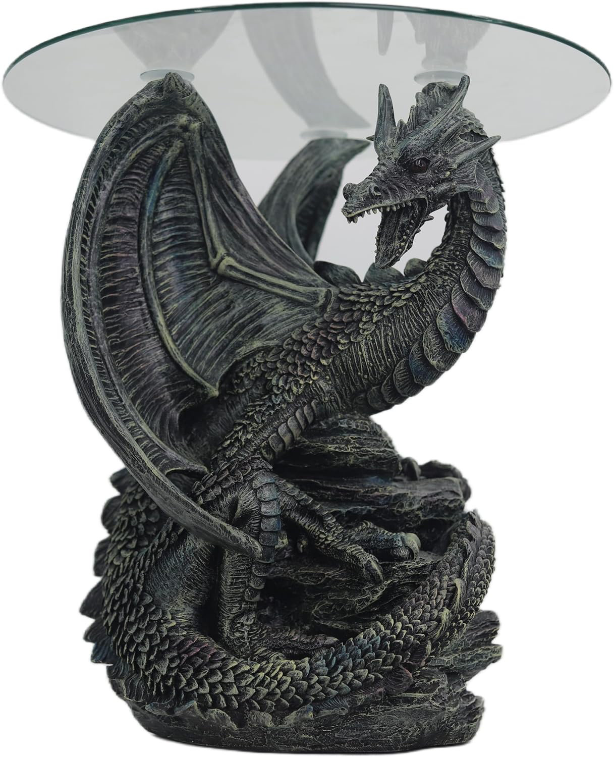 Trinx Medieval Gothic Dragon Side Table With Stalinite Glass Top ...