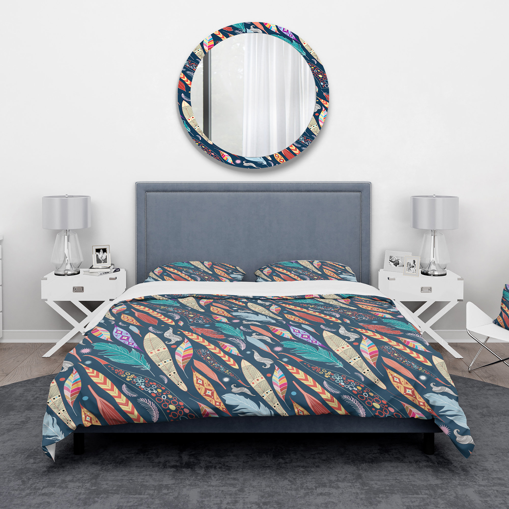 Design Art Leaves and Feathers Pattern - Bohemian Abstract Duvet Cover ...