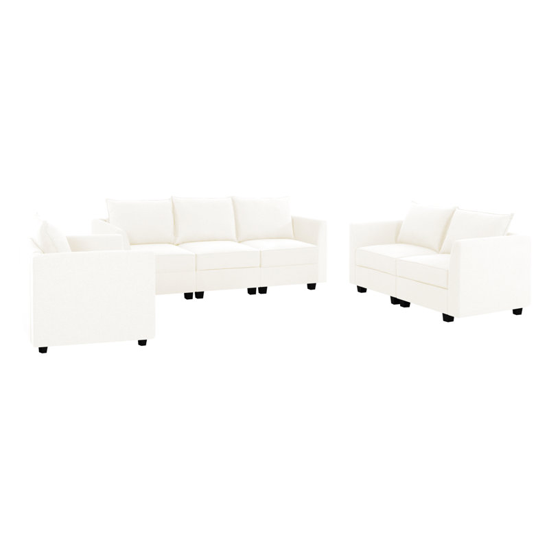 Ebern Designs Lyndzee Modular Sectional Linen 3-Piece Sofa Set with ...