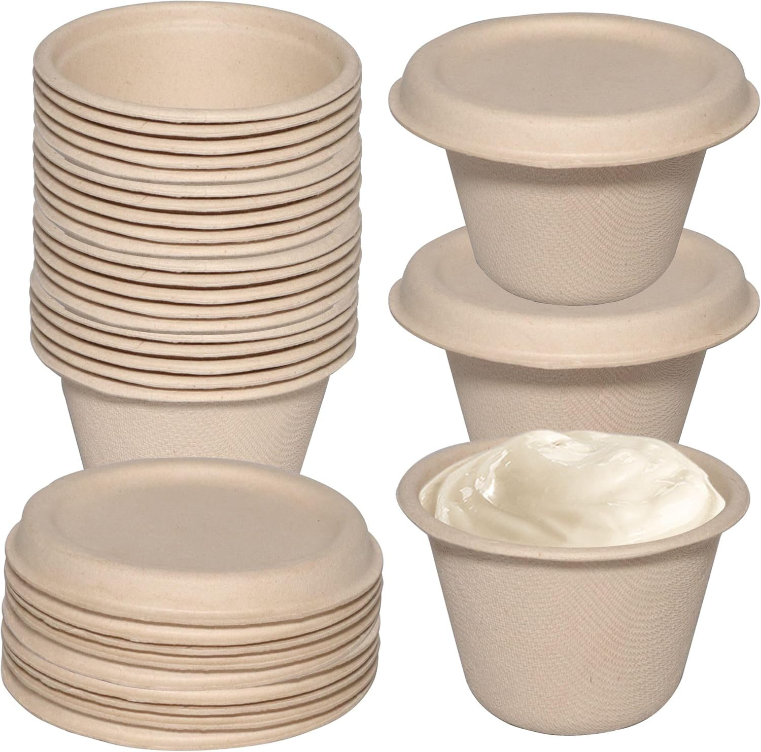 EcoQuality 4 Oz Compostable Souffle Portion Cups with Fiber Lids 1000 ...