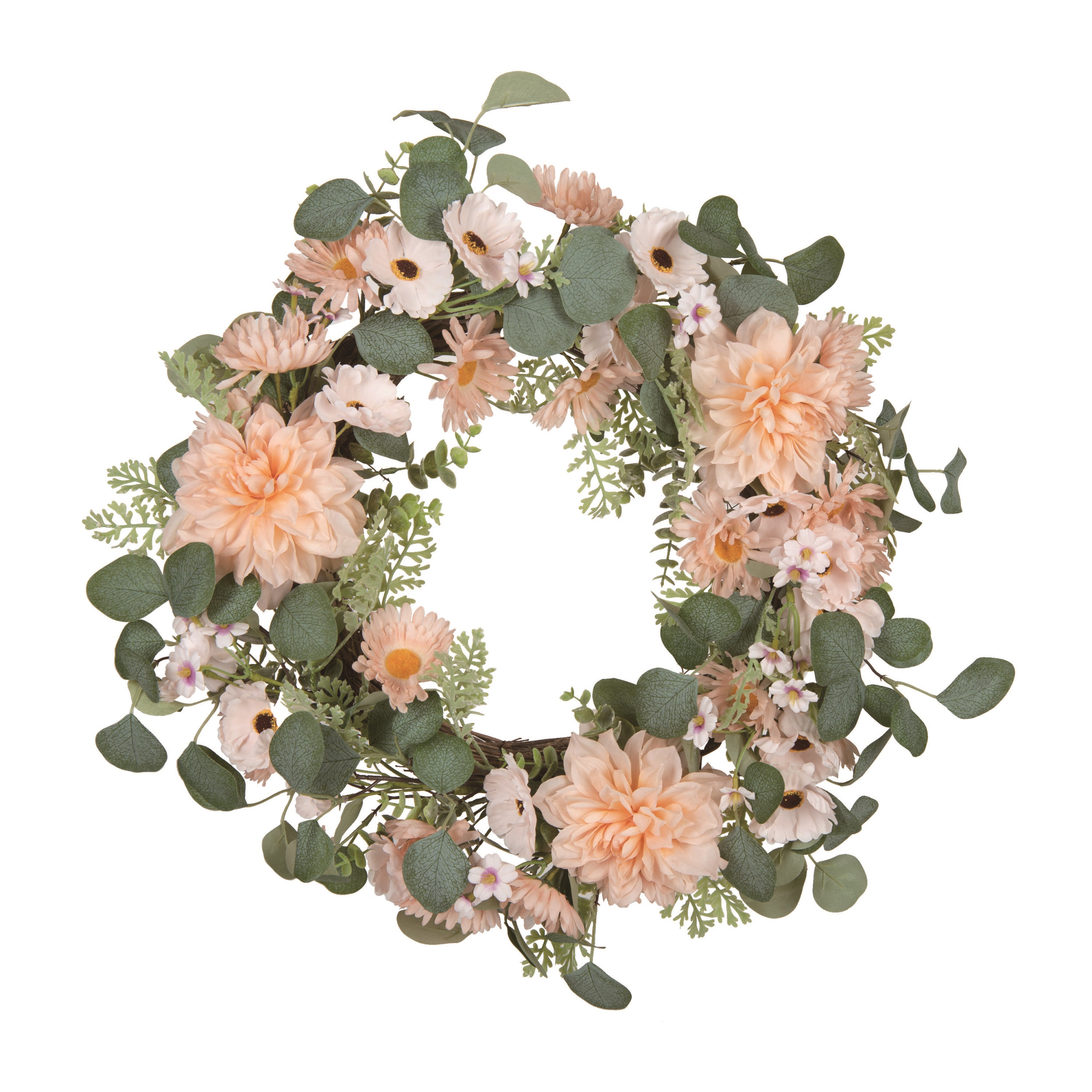Primrue Multicolor Spring Eucalyptus Daisy 24" Plastic Wreath | Wayfair