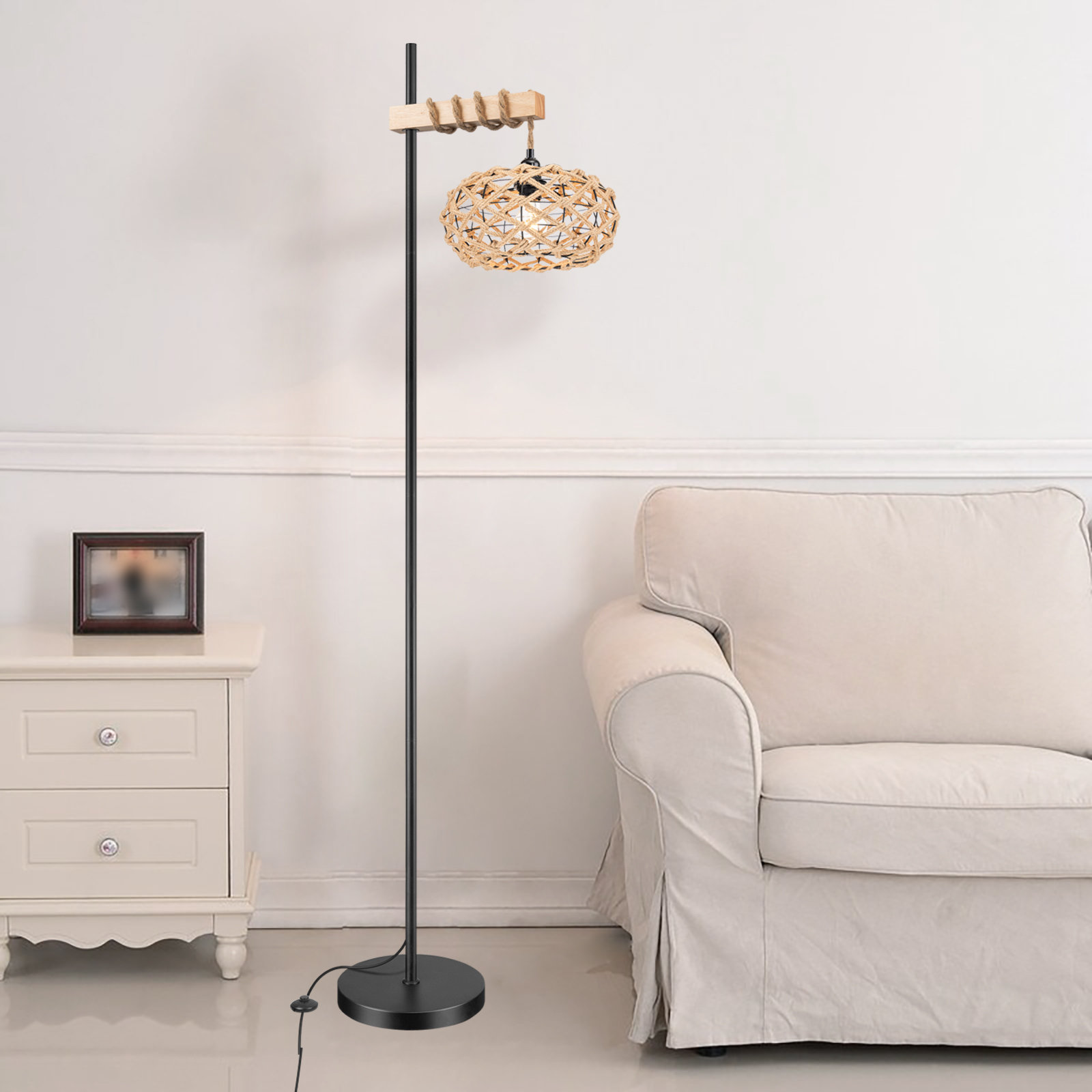 Bay Isle Home™ Industrial Flloor Lamp With Wood Metal Lamp Cage ...