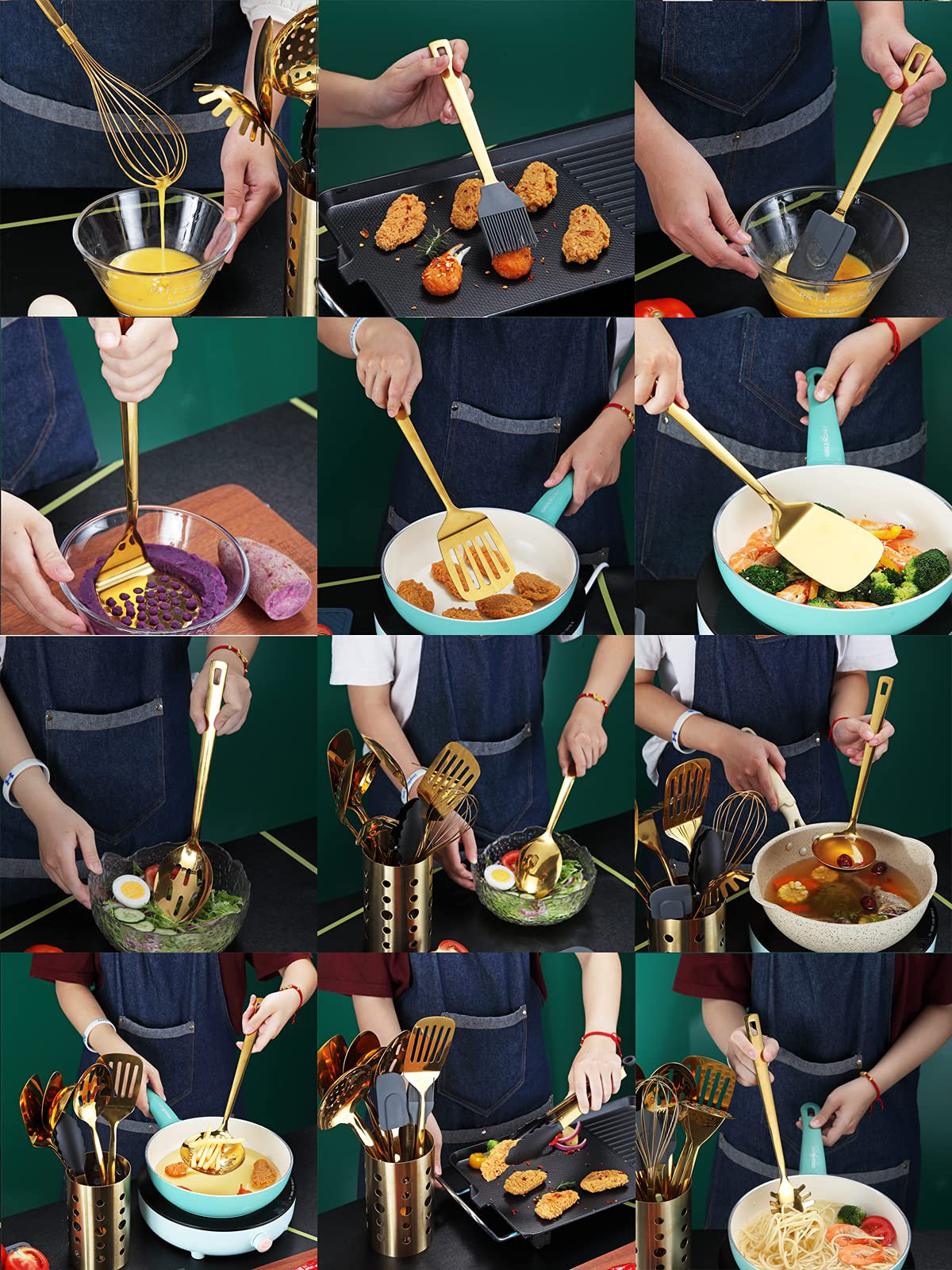 SHIRLEY'S OFFICE FURNITURE, LLC Gold Cooking Utensils Set,Stainless ...