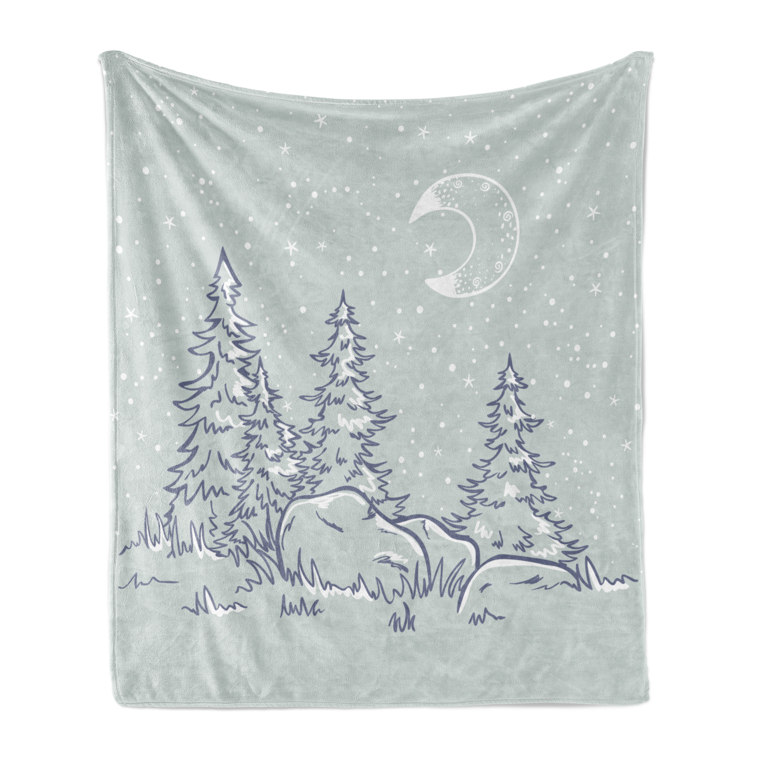 Ambesonne Pine Fleece Throw Blanket Pine Trees with Moon and Stars Sage ...