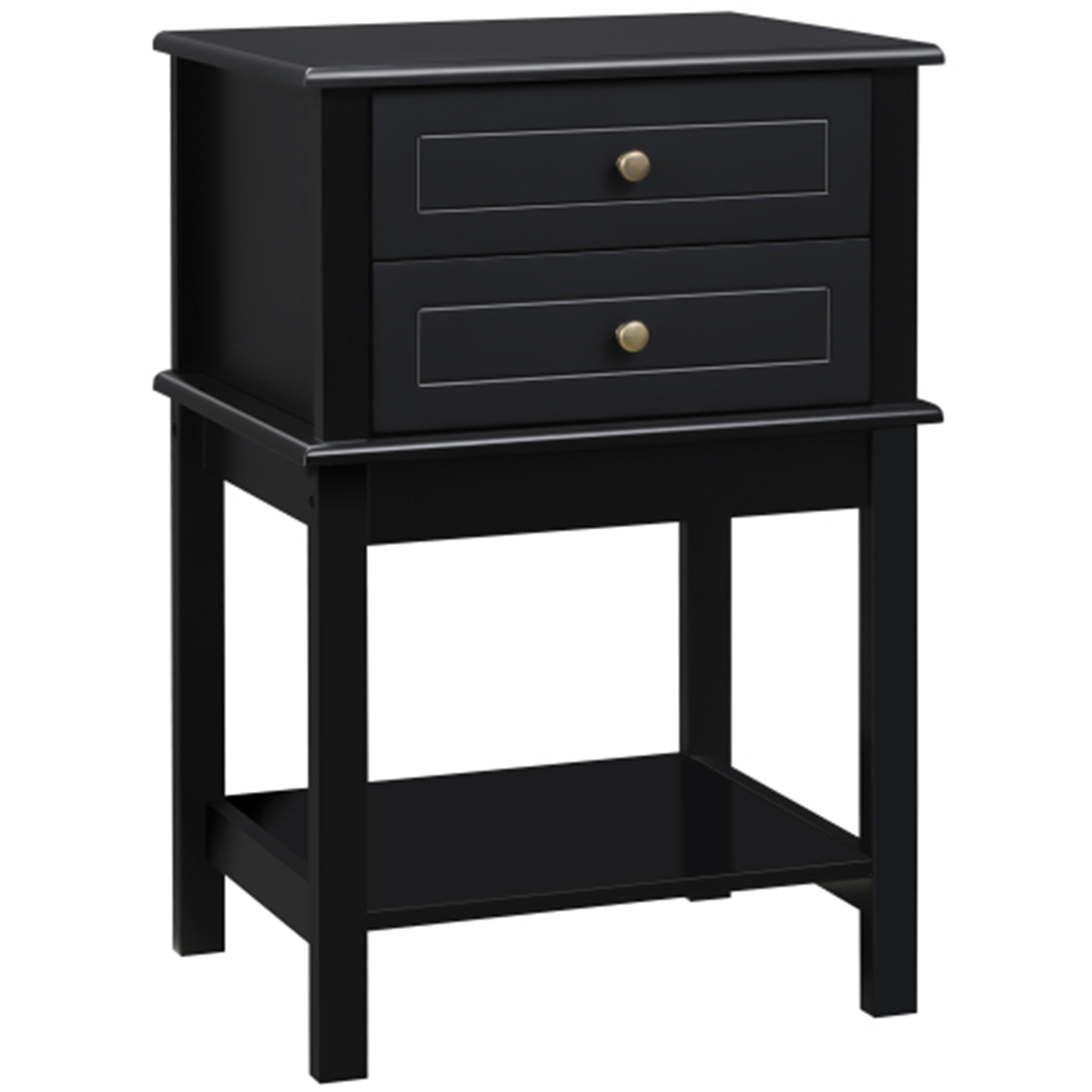 Latitude Run® Black Modern End Table With 2 Storage Drawers & Bottom ...