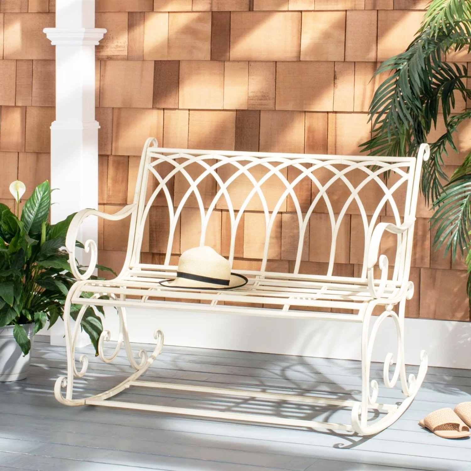 Bloomsbury Market Rustic Outdoor Patio Rocking Bench | Wayfair