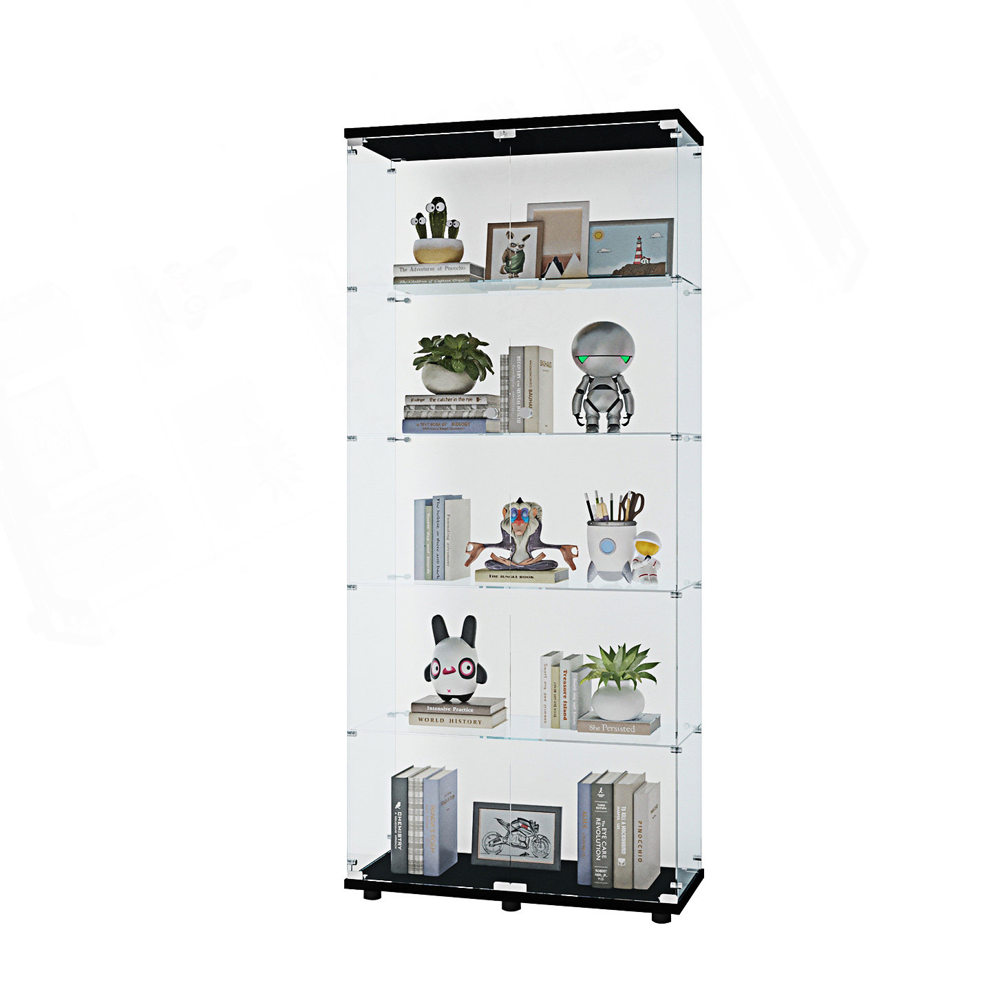Ivy Bronx Entry Cabinet, Double Door Glass Display Cabinet With 5 ...