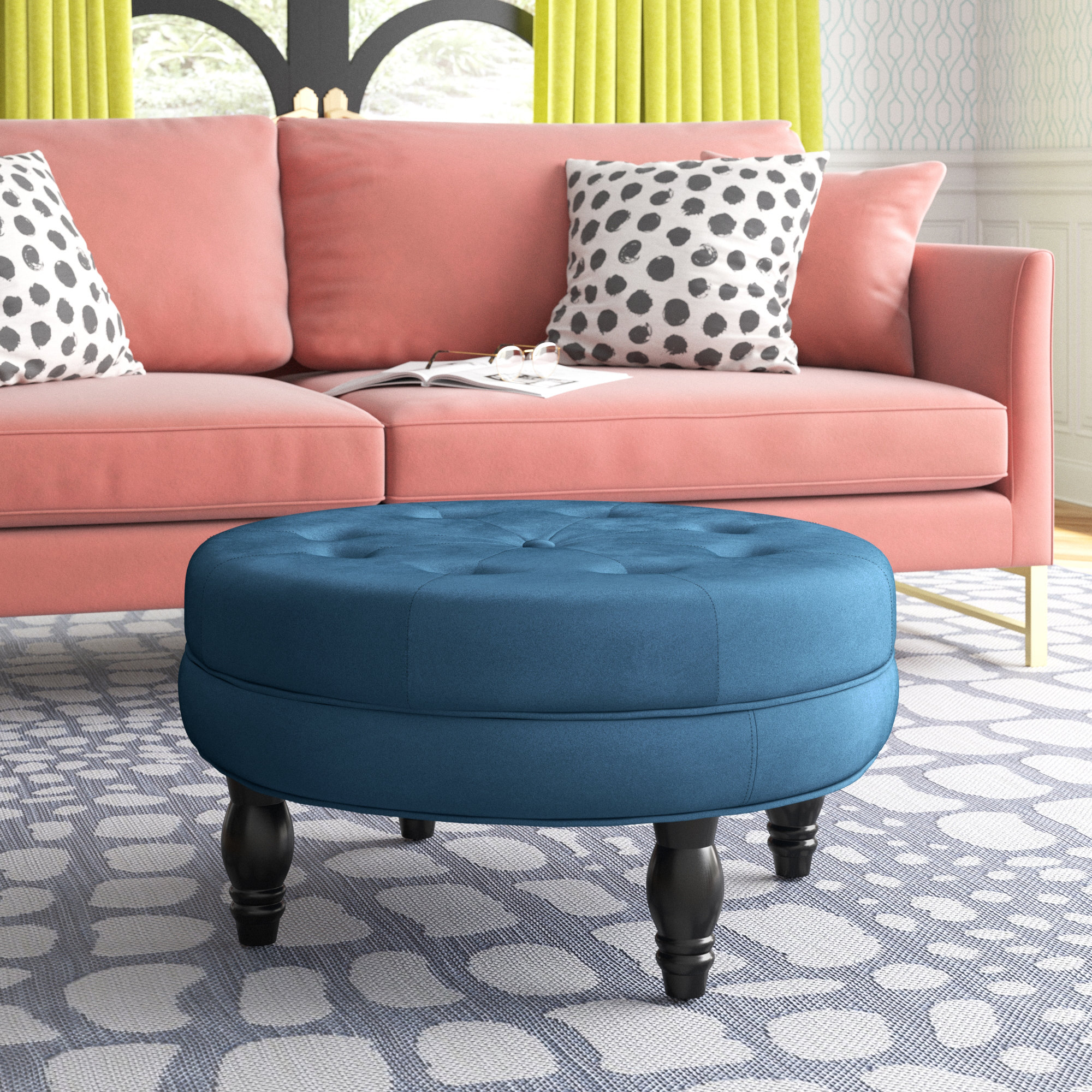 Etta Avenue Acree 75Cm Wide Velvet Tufted Round Cocktail Ottoman ...