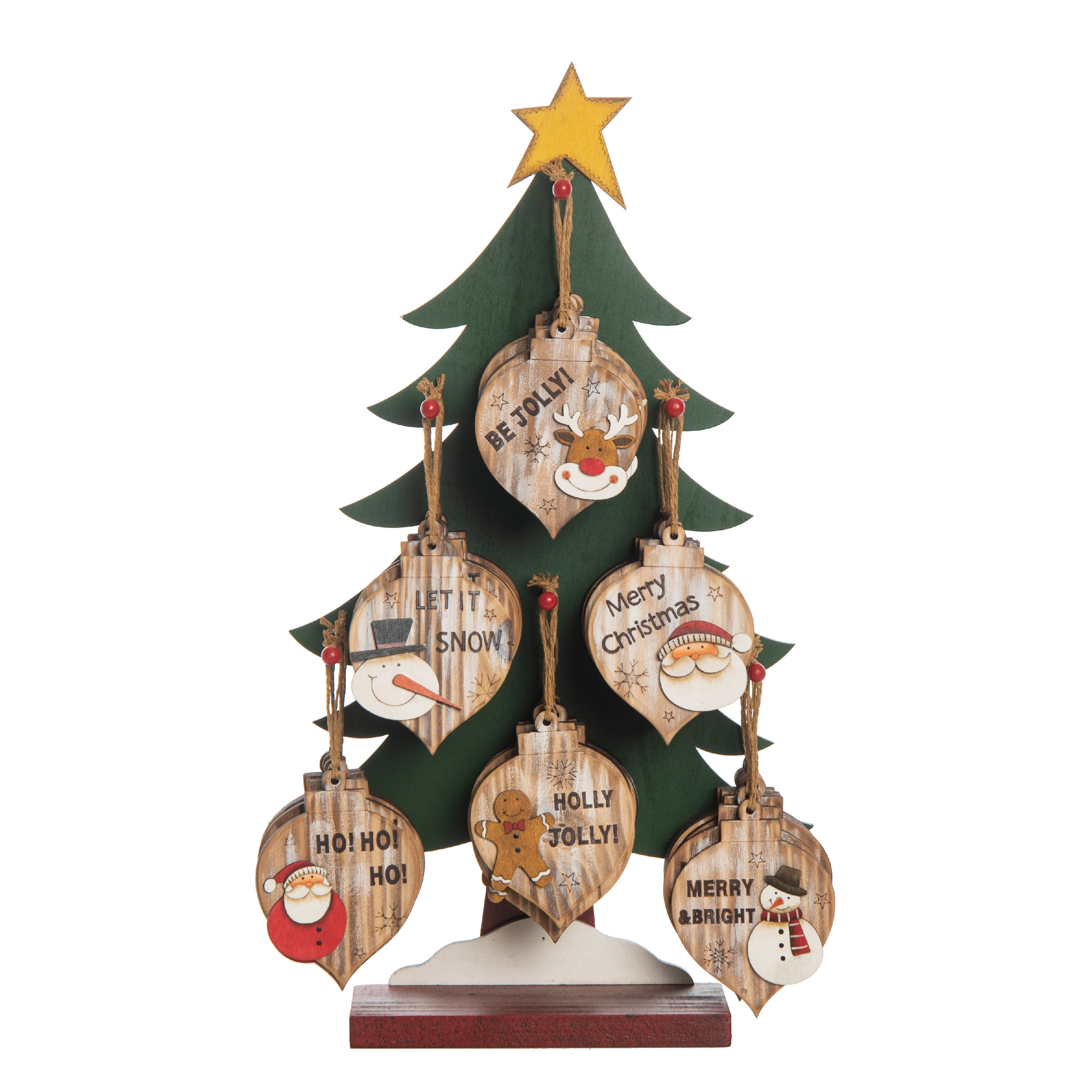Transpac Wood 4.75 in. Multicolor Christmas Rustic Ornaments with Tree ...