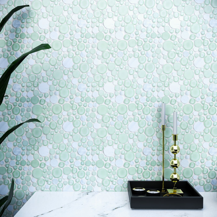 Supreme Tile 10.5" x 10.5" Bubble Art Random Marble Look Mosaic Wall ...