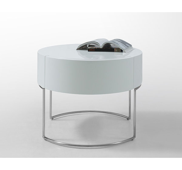 Mercury Row® Aniston White High Goss Round Nightstand & Reviews | Wayfair