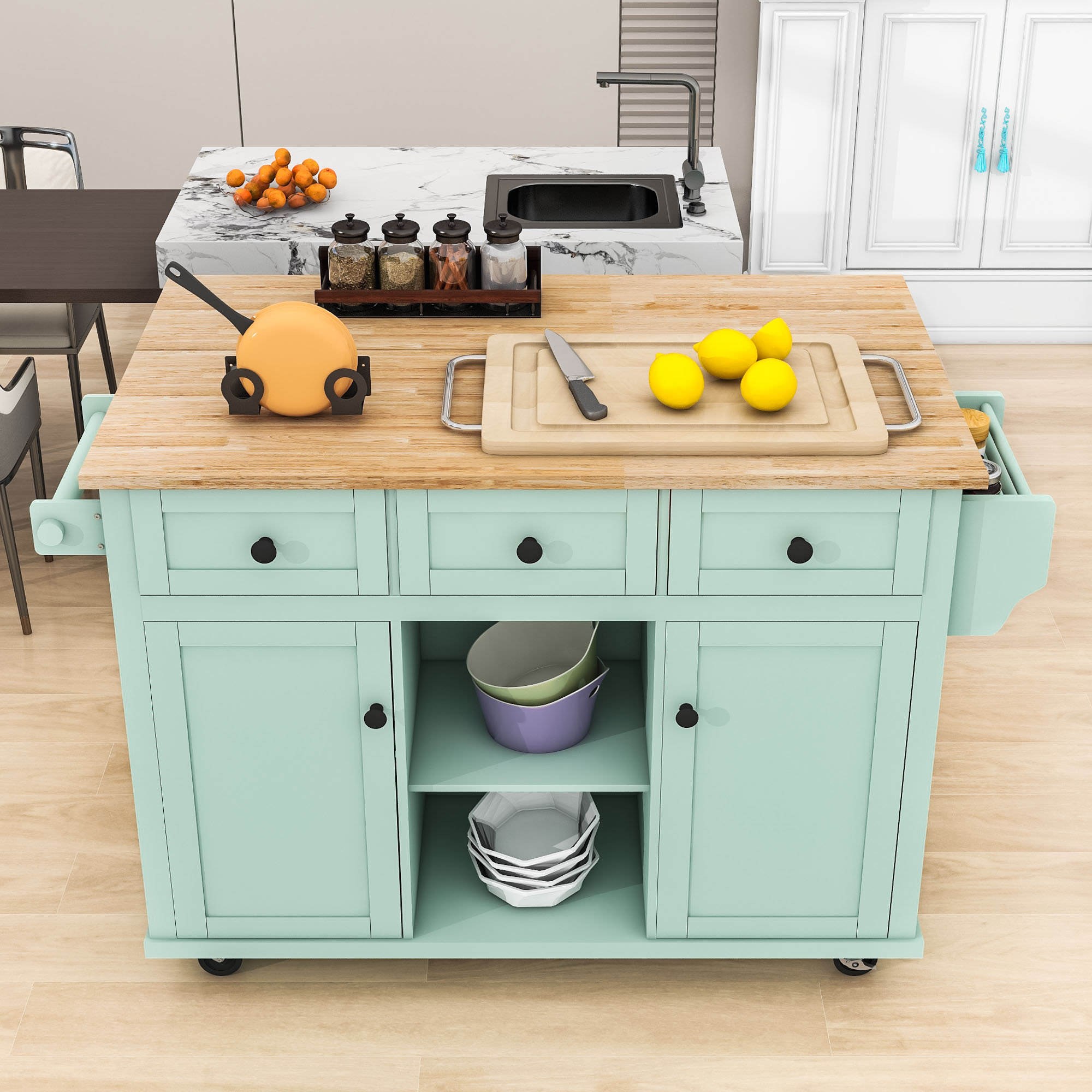 Lark Manor Dolcho Versatile 3 Drawers Kitchen Island Cart with ...