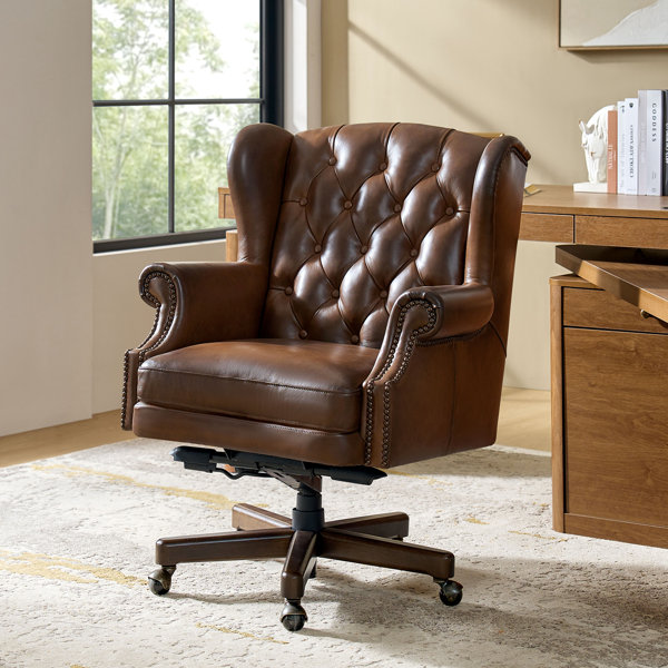 Brown Genuine Leather Office Chairs You'll Love | Wayfair