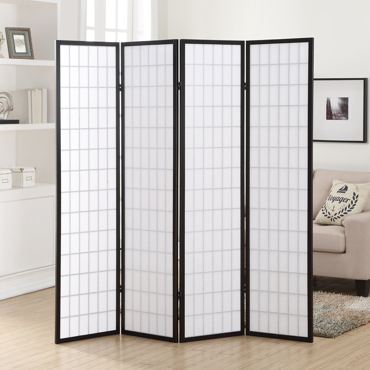 Latitude Run® 4-Panel Japanese-Inspired Room Divider - Wood Frame ...