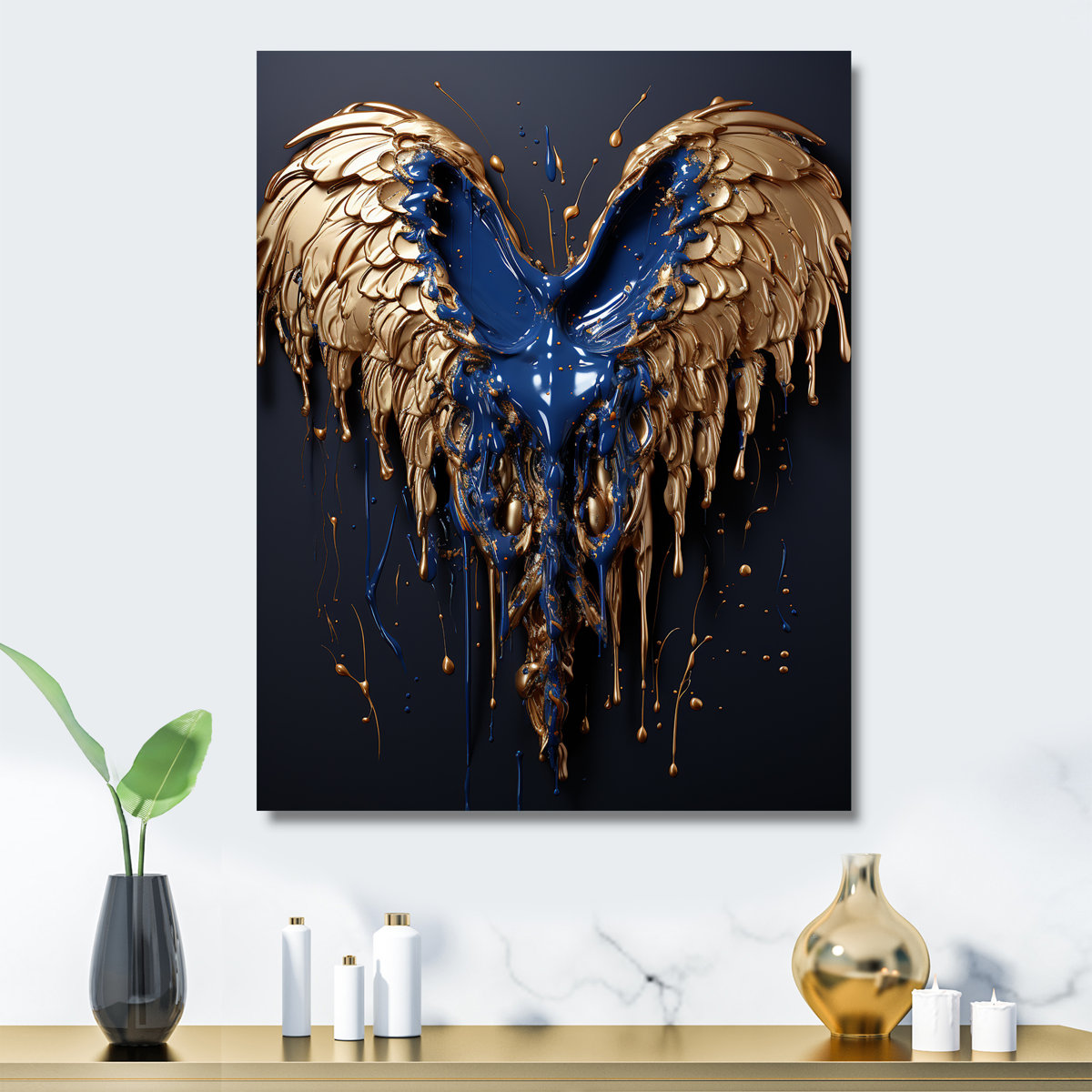Mercer41 Royal Blue And Gold Angel Wings III - Fantasy Metal Wall Art ...